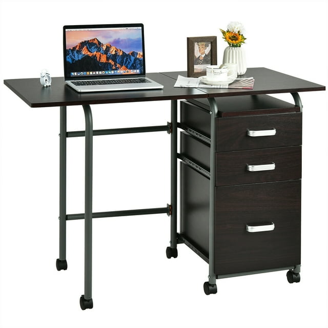Gymax Compact Foldable and Mobile Computer Desk with Writing Storage, 3 ...