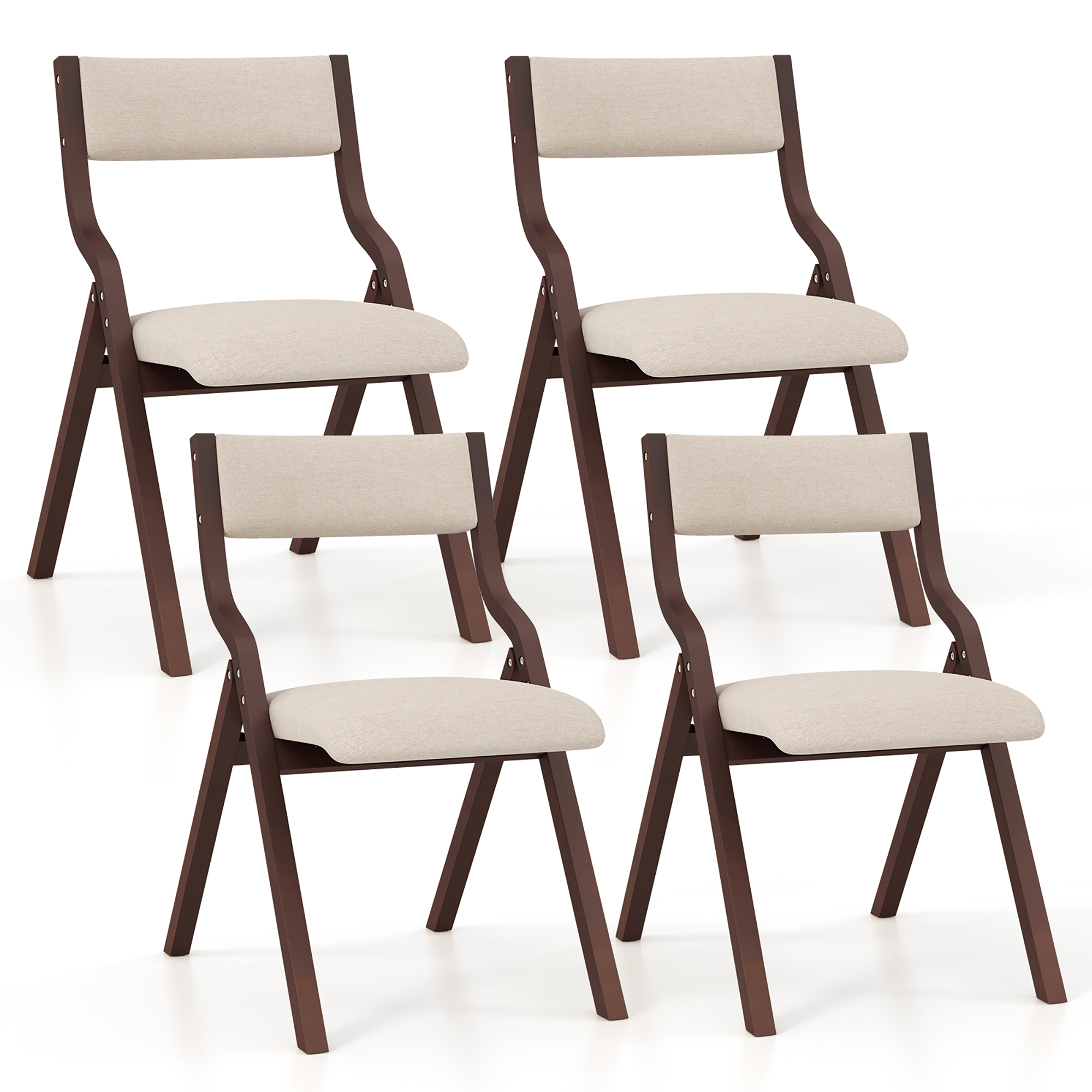 Gymax Foldable Dining Chairs Set of 4 for Kitchen Room, Wooden Table ...