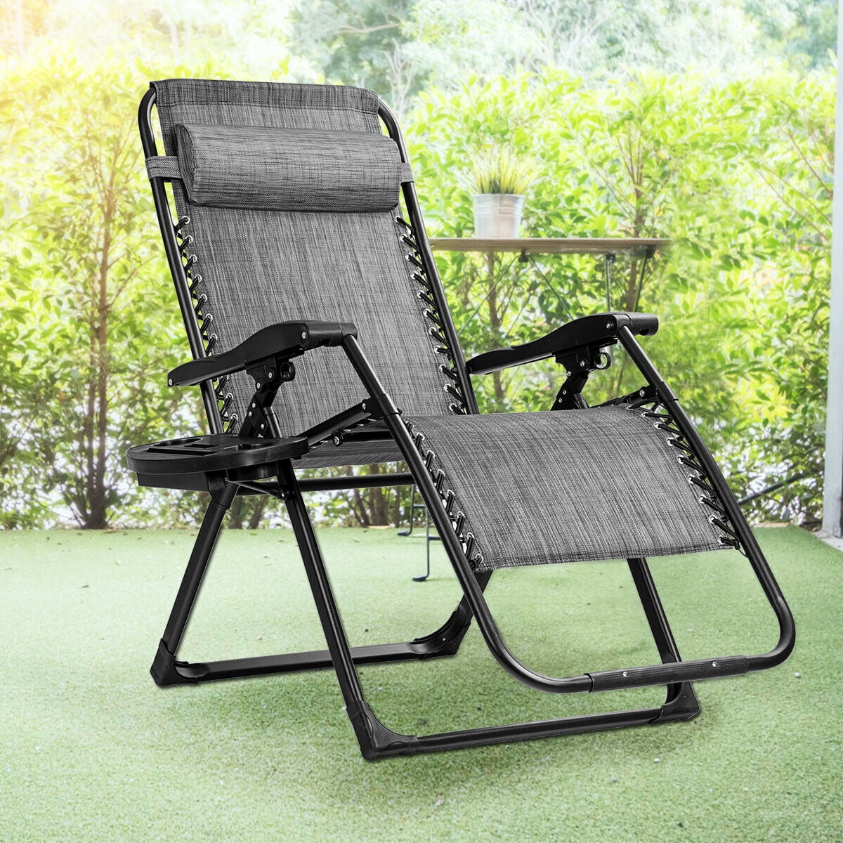 Gymax Outdoor Reclining Lounger - Folding Zero Gravity Chair with Cup ...