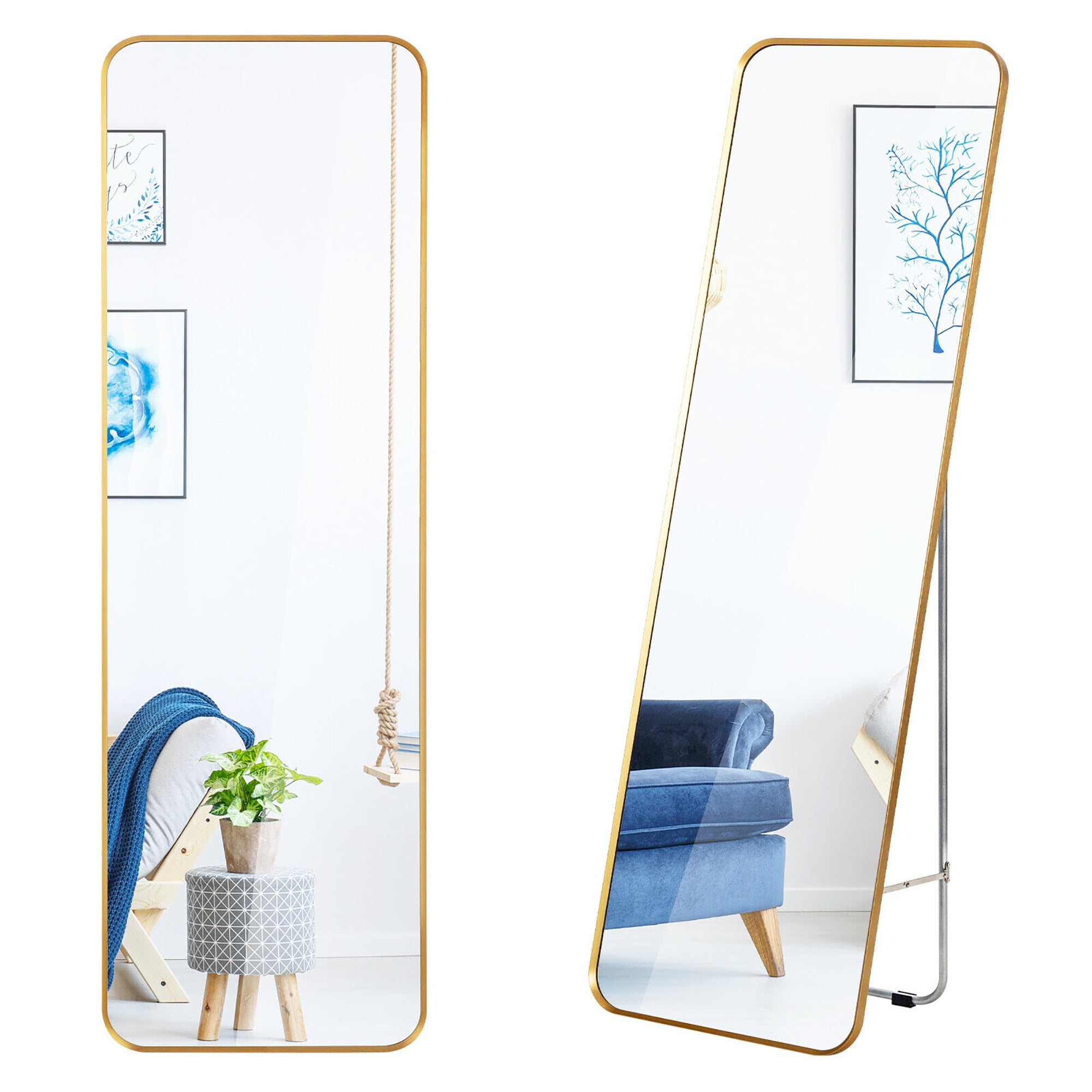 Gymax Full Length Wall Mounted Hanging Mirror with Stand Free Standing ...