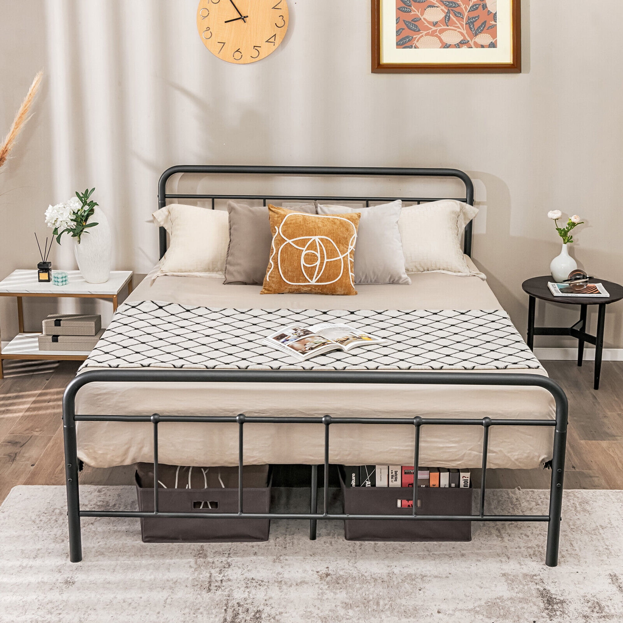 Gymax Sturdy Full Size Metal Bed Frame for Adults with Slats and ...