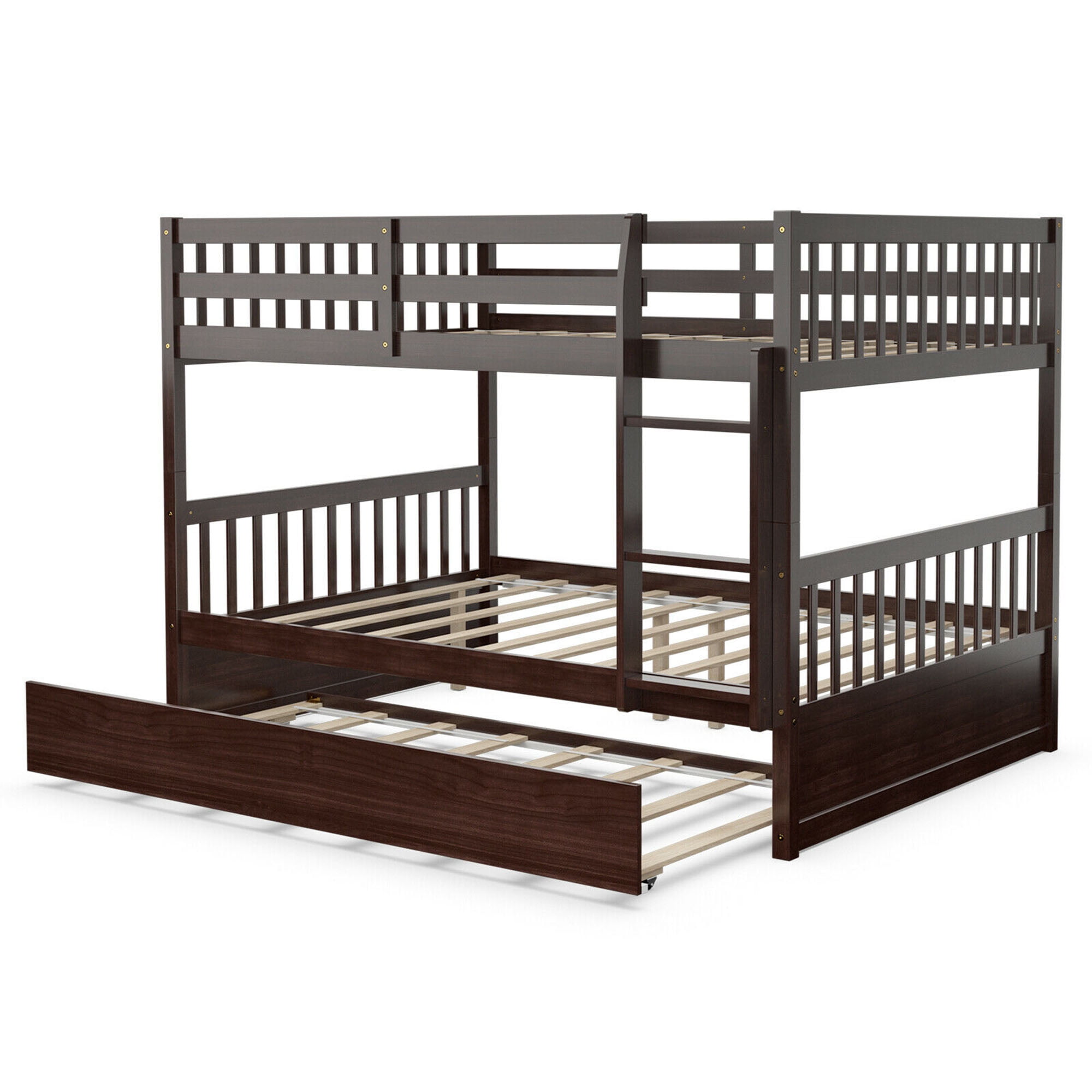 Gymax Kids Full over Full Bunk Bed with Trundle & Ladder Rail, Sturdy ...