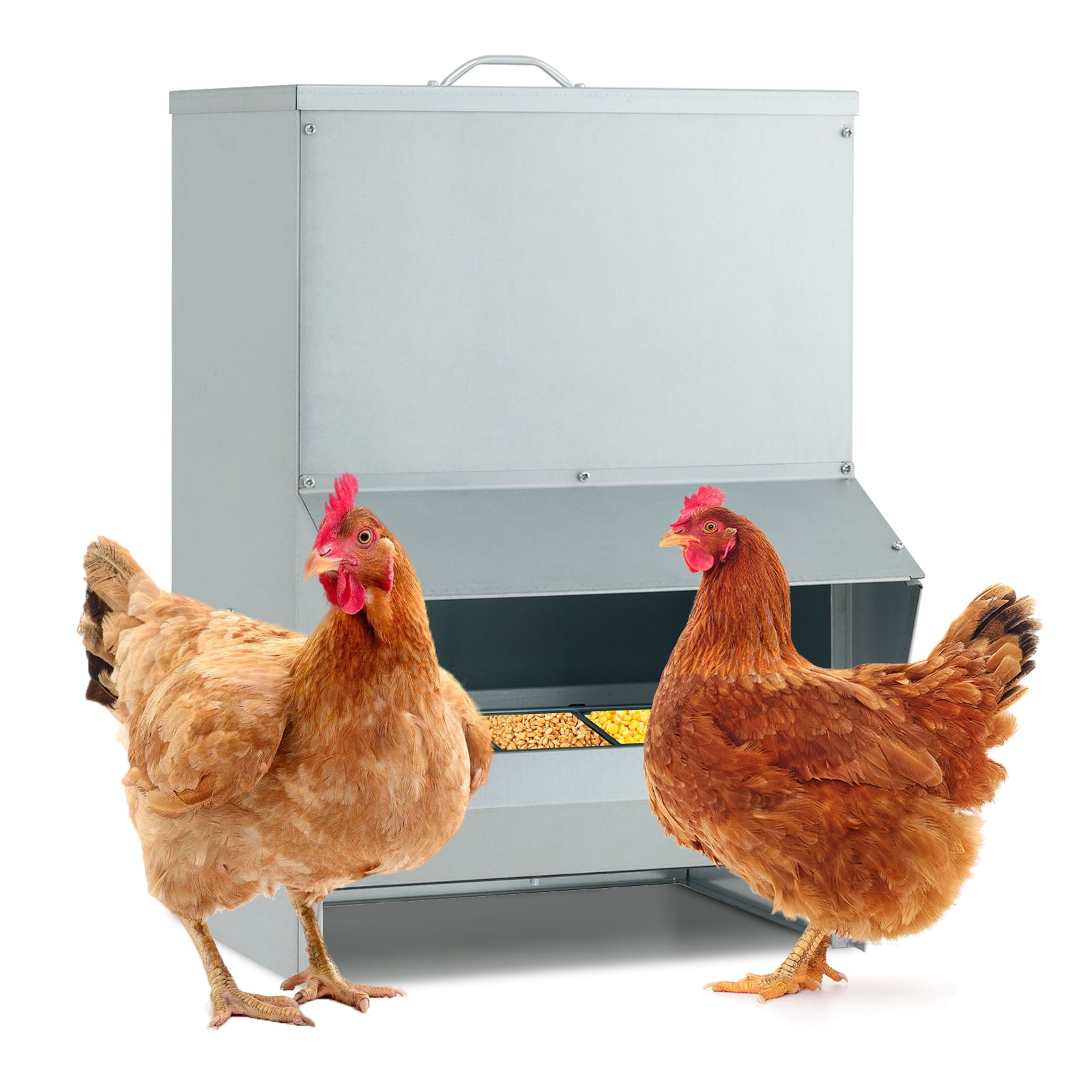 Gymax Galvanized Chicken Feeder w/ Lid Awning Waterproof Poultry Food ...