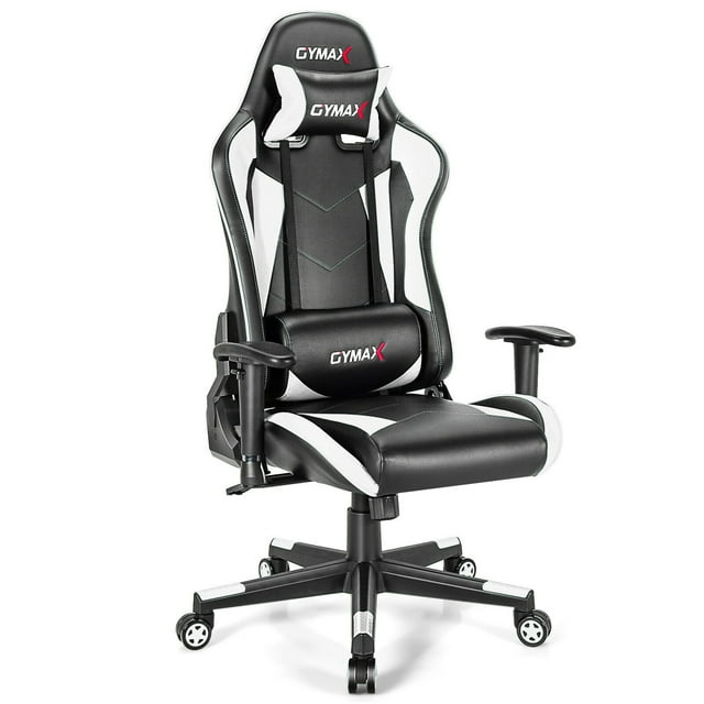 Gymax Ergonomic Gaming Chair, Adjustable Swivel, PVC, Black & White ...