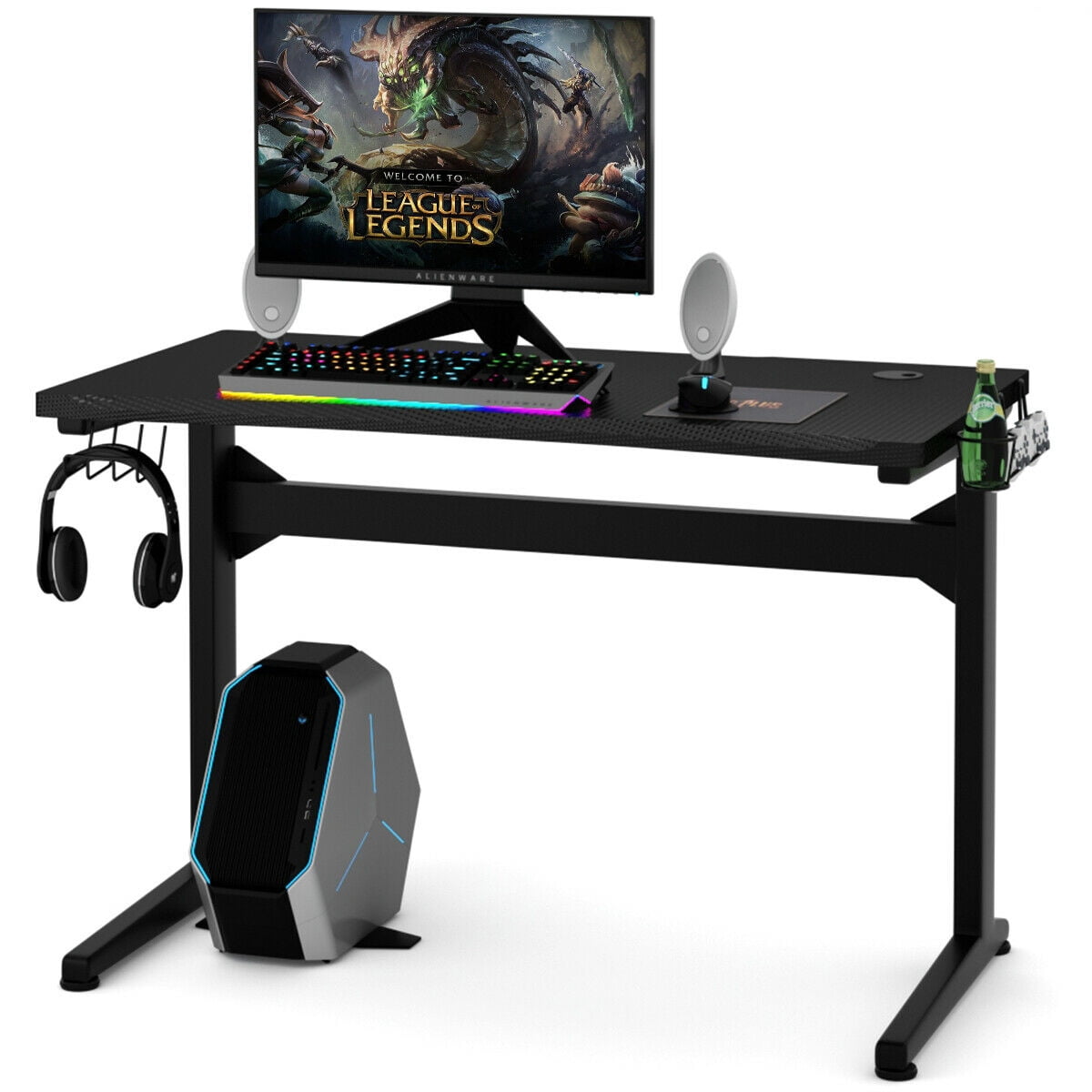 Gymax Gaming Computer Desk Carbon Fiber Surface w/Mousepad Cup Holder ...
