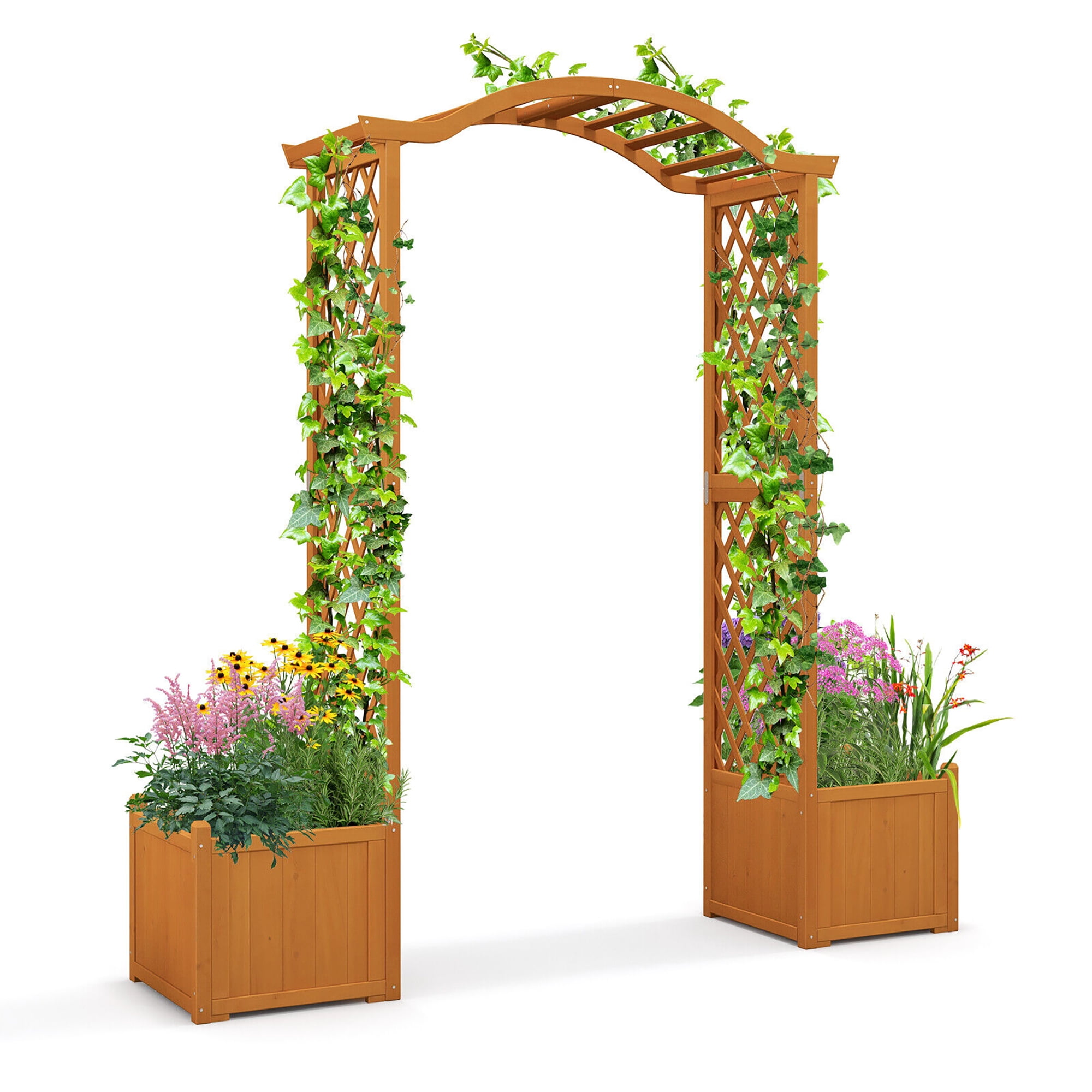 Gymax Outdoor Wooden Plant Archway with Garden Arbor and Trellis ...