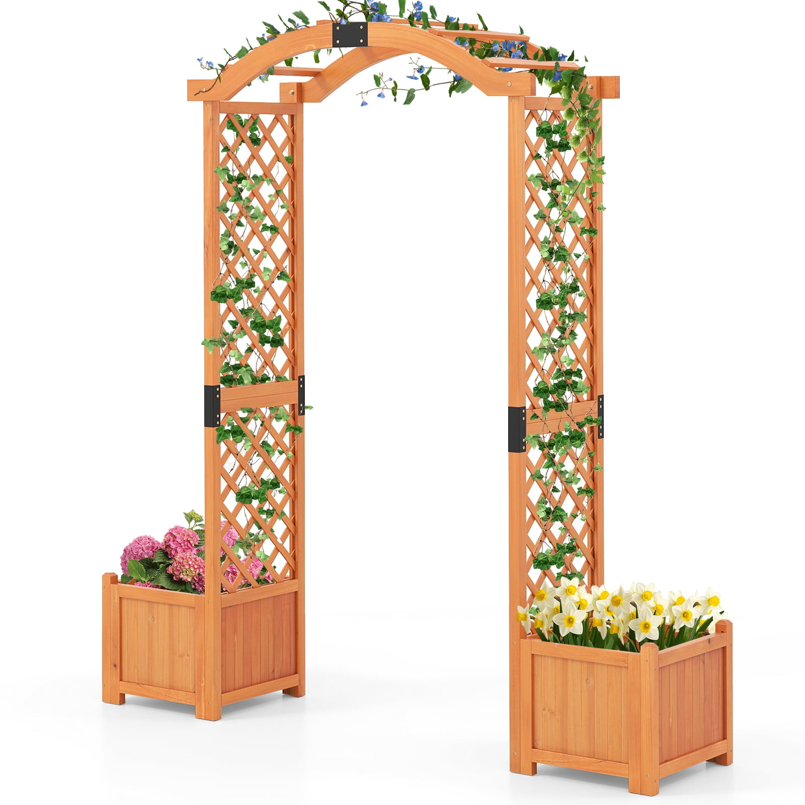 Gymax Outdoor Wooden Plant Archway with Garden Arbor and Trellis ...