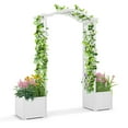 Gymax Garden Arbor with Planter Wooden Planter Arch with Trellis White ...