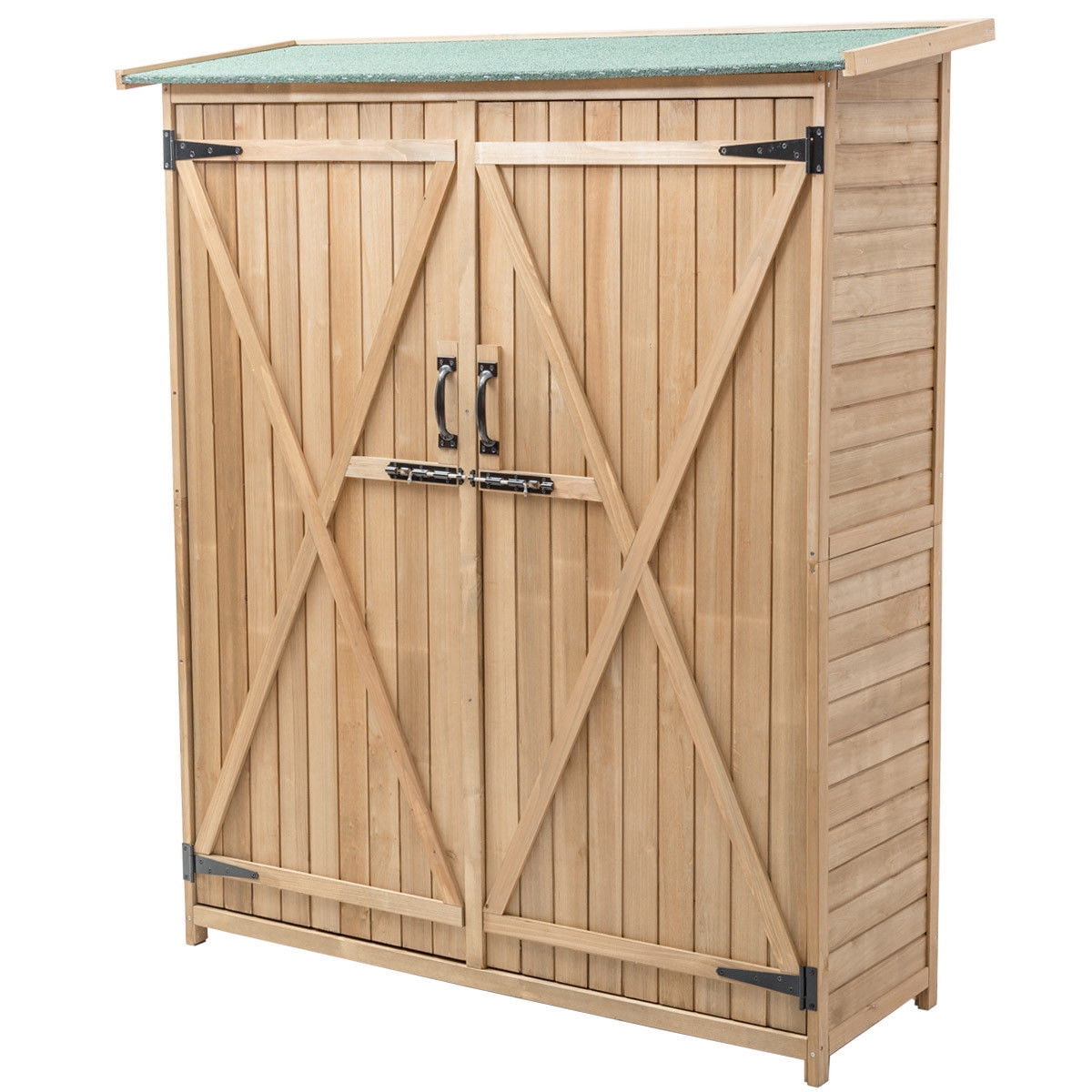 Gymax Garden Outdoor Wooden Storage Shed Cabinet Double Doors Fir Wood ...