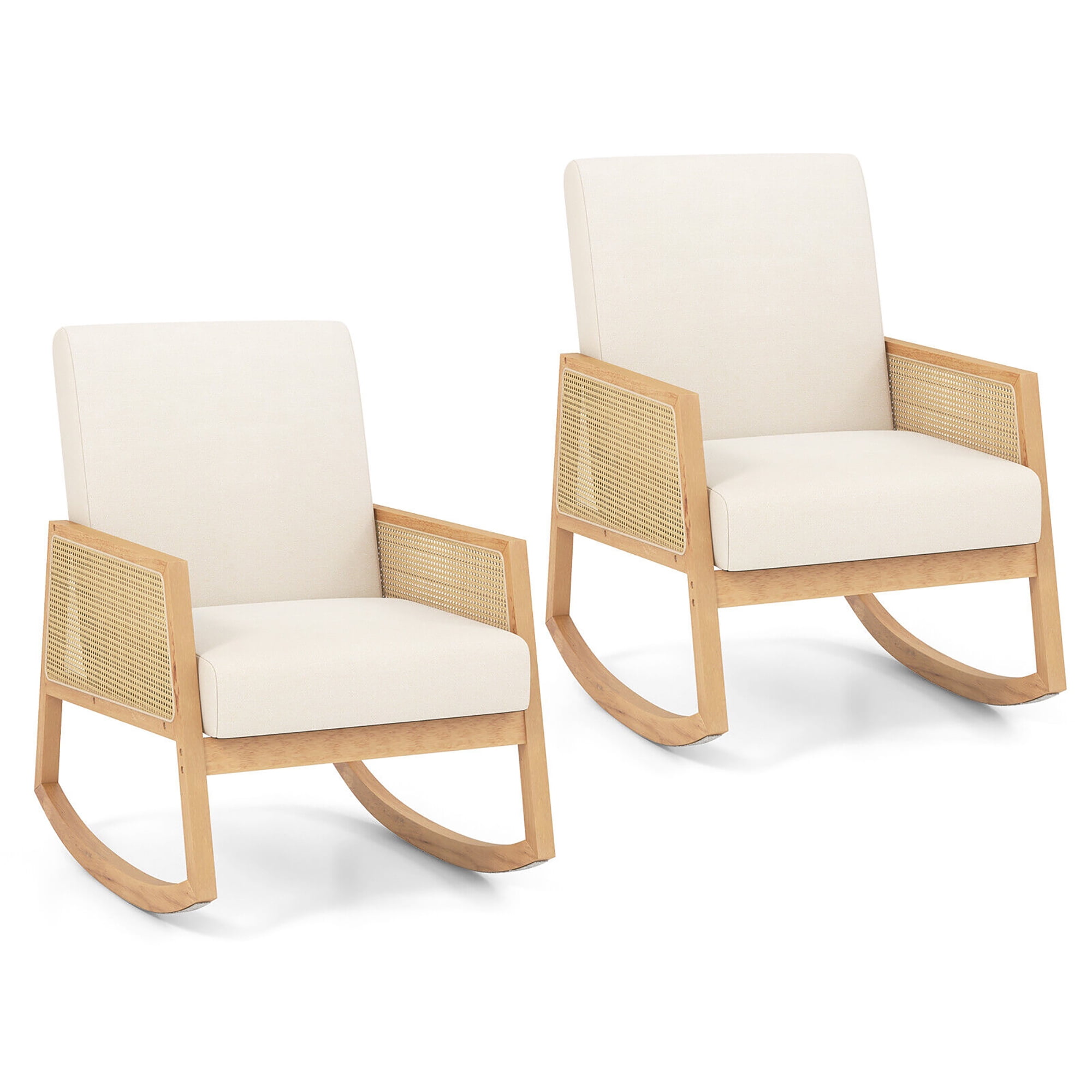 Gymax Glider Rocking Chair Set of 2 Accent w/ Rattan Armrests ...