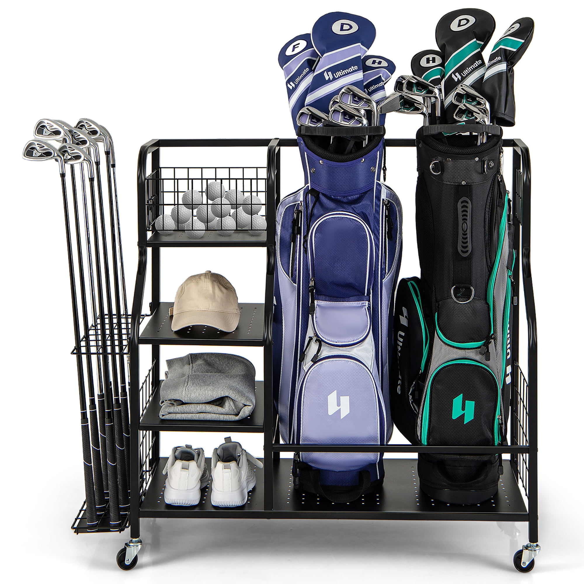 Gymax Golf Bag Storage Garage Organizer w/ Wheels Extra Storage Rack ...