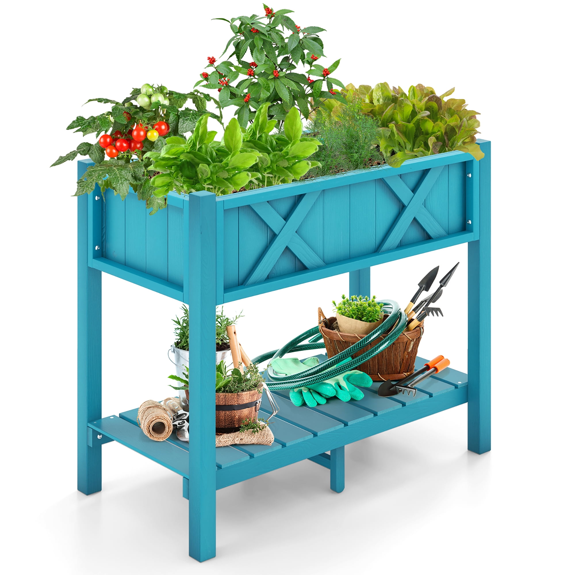 Gymax Outdoor Standing Raised Garden Bed, Poly Wood Elevated Planter ...