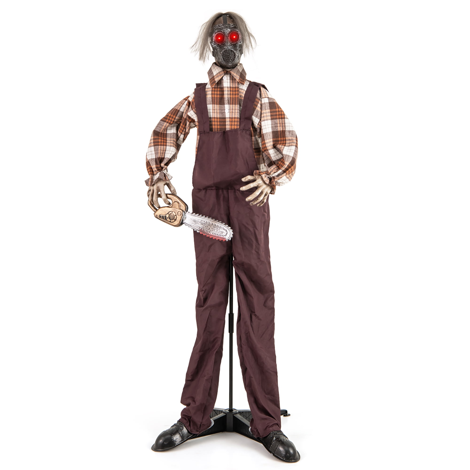 Gymax Halloween Animatronic Chainsaw Man Halloween Prop w/ Gas Mask ...