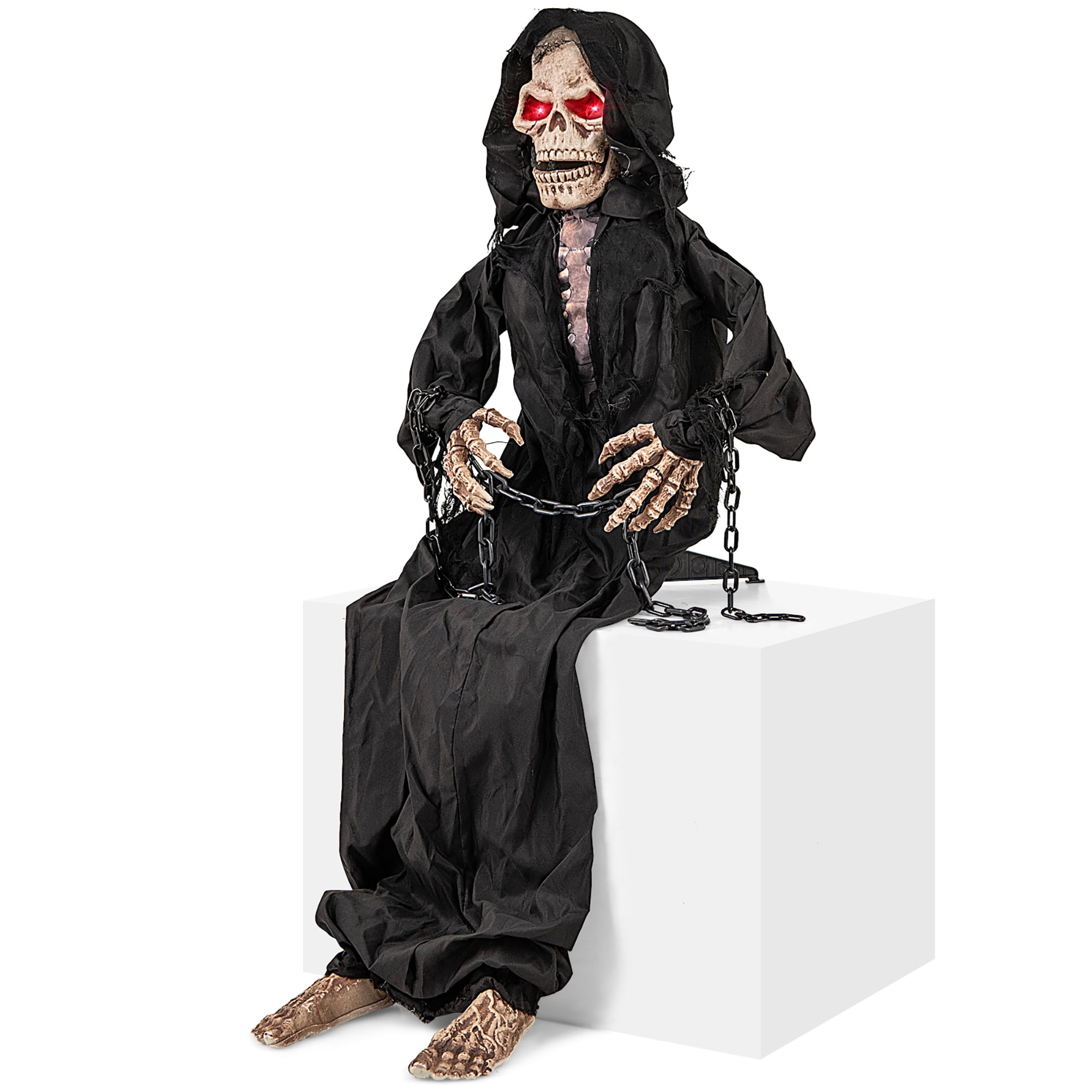 Gymax Halloween Animatronics Animatronic Sitting Skeleton Halloween ...