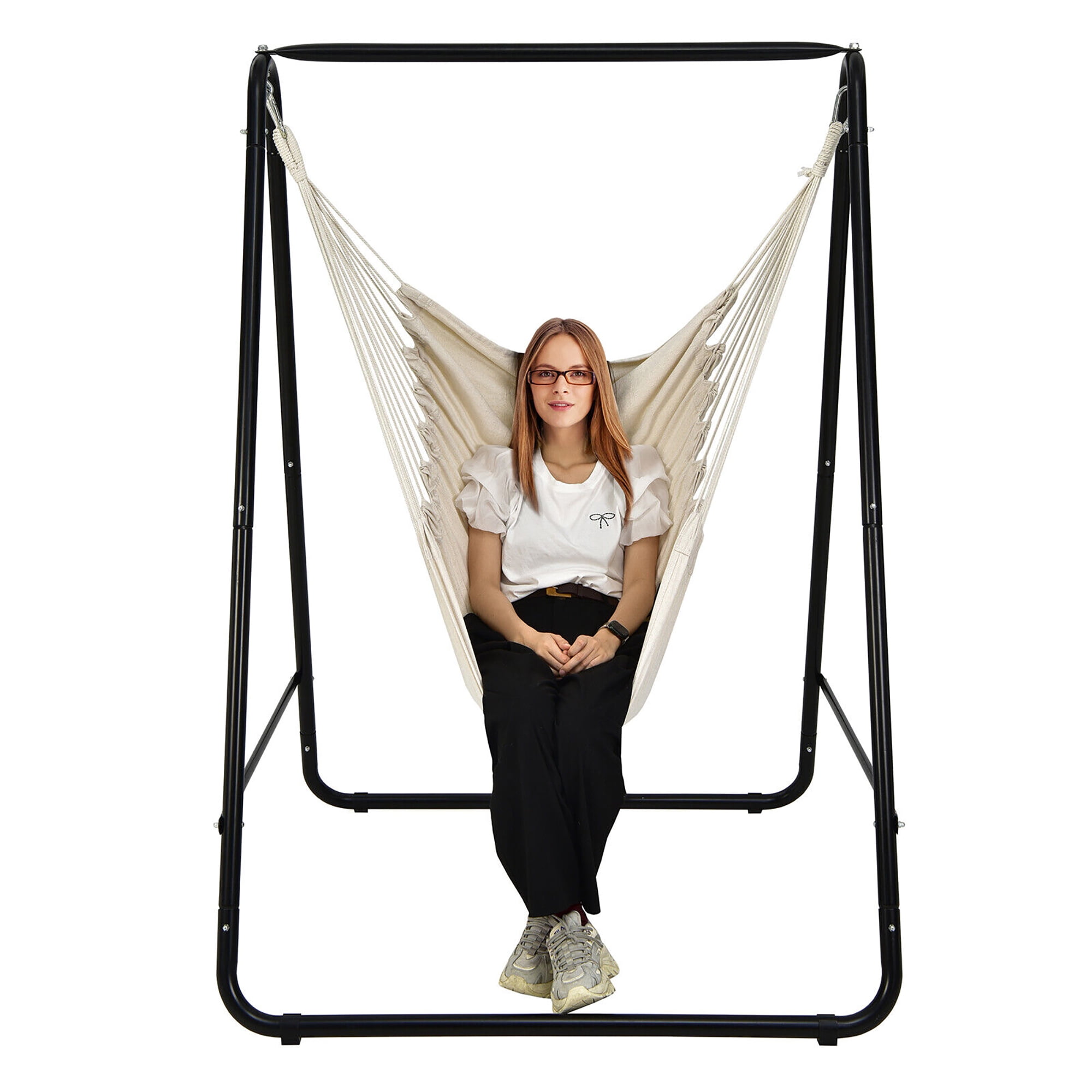 Gymax Indoor/Outdoor Hammock Chair Stand with Padded Swing, Heavy Duty ...