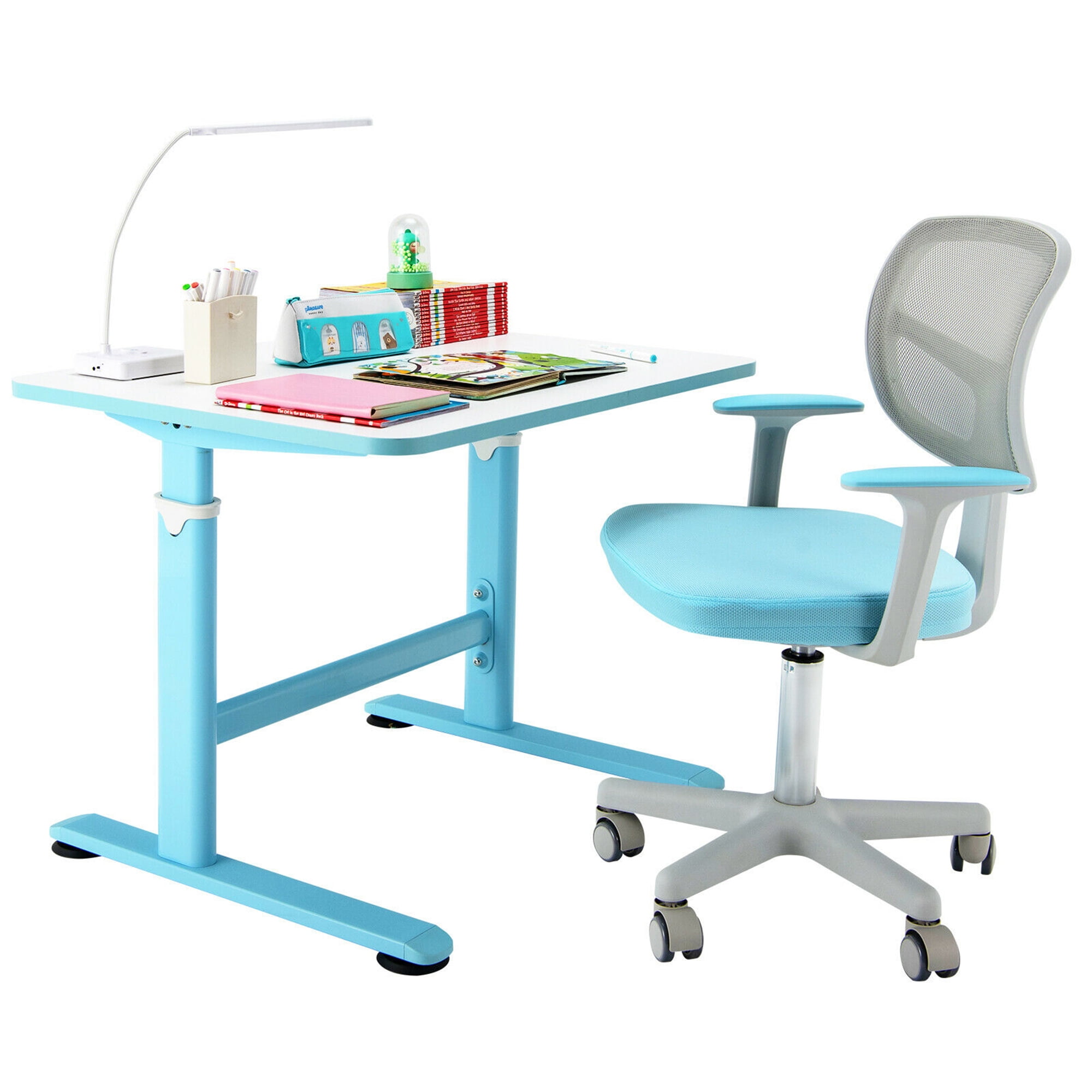 Gymax Height Adjustable Kids Desk & Chair Set Study Desk Chair w ...