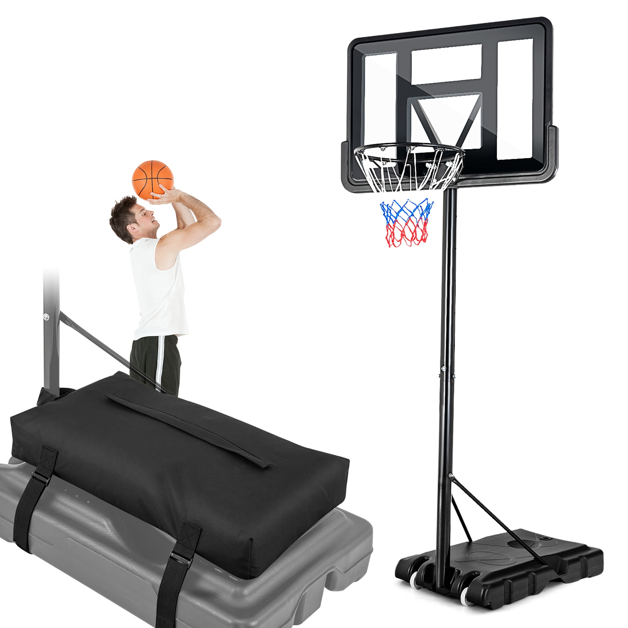 Gymax Height Adjustable Portable Basketball Hoop System Shatterproof ...