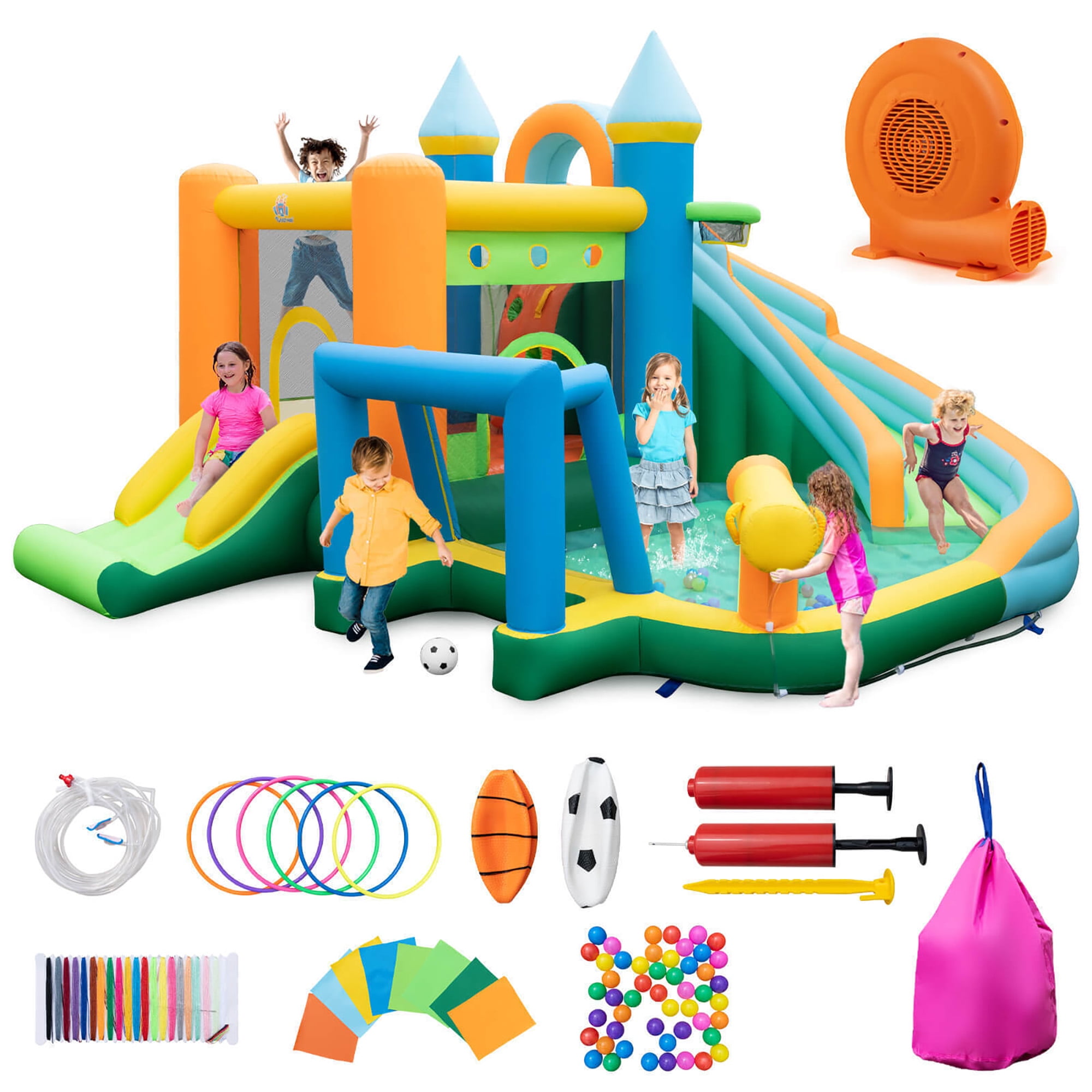Gymax Inflatable Water Slide Kids Blow up Water Park w/ Climbing Wall ...