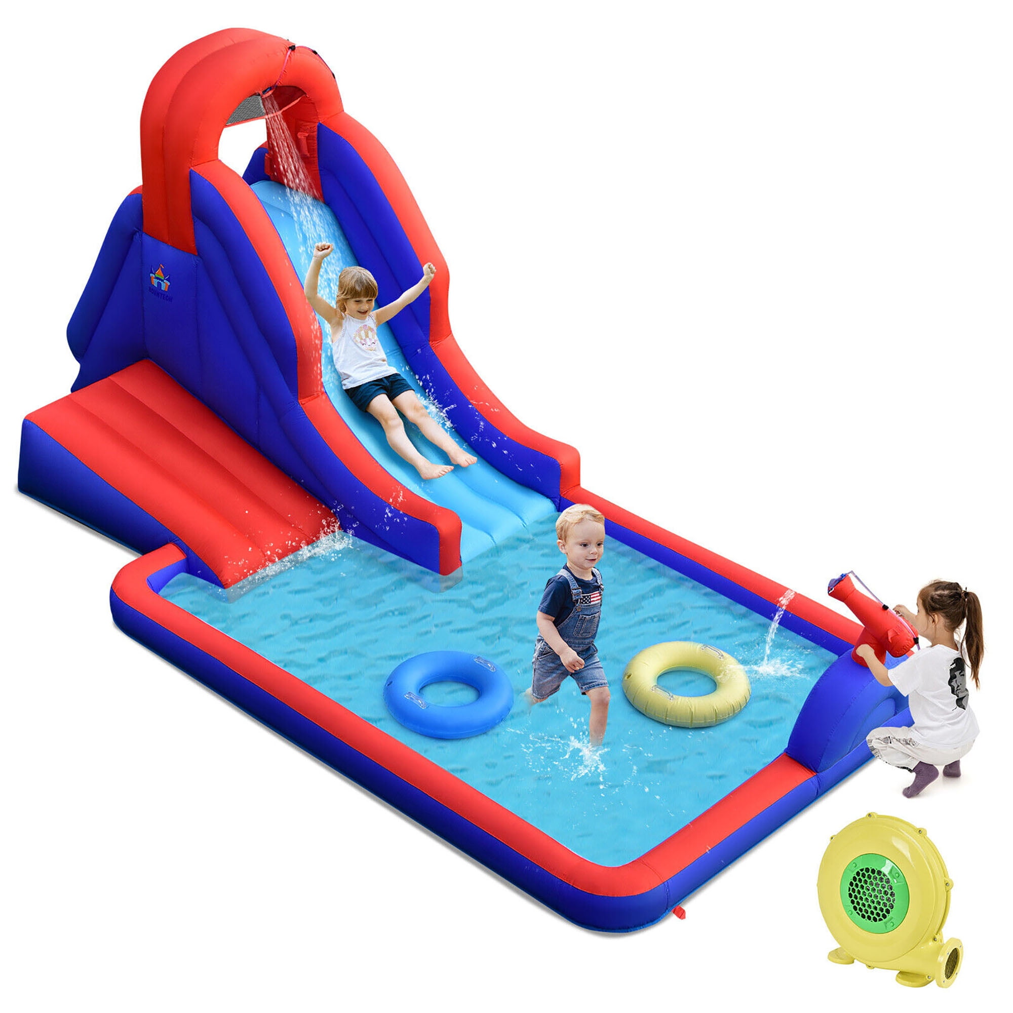 Gymax Inflatable Waterslide w/ Climbing Wall Slide Splash Pool Swim ...