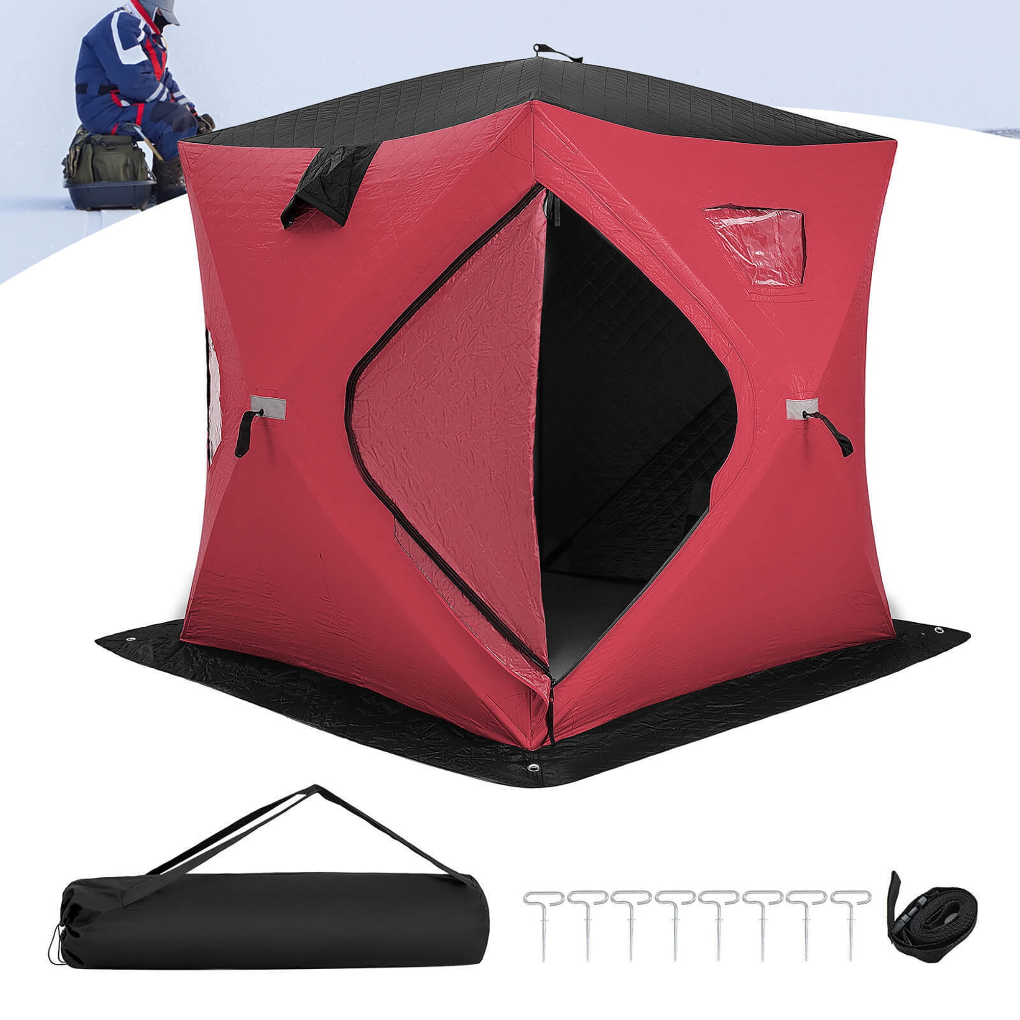 Gymax Insulated Pop-up Ice Fishing Tent Portable 2 Person Ice Shanty w ...