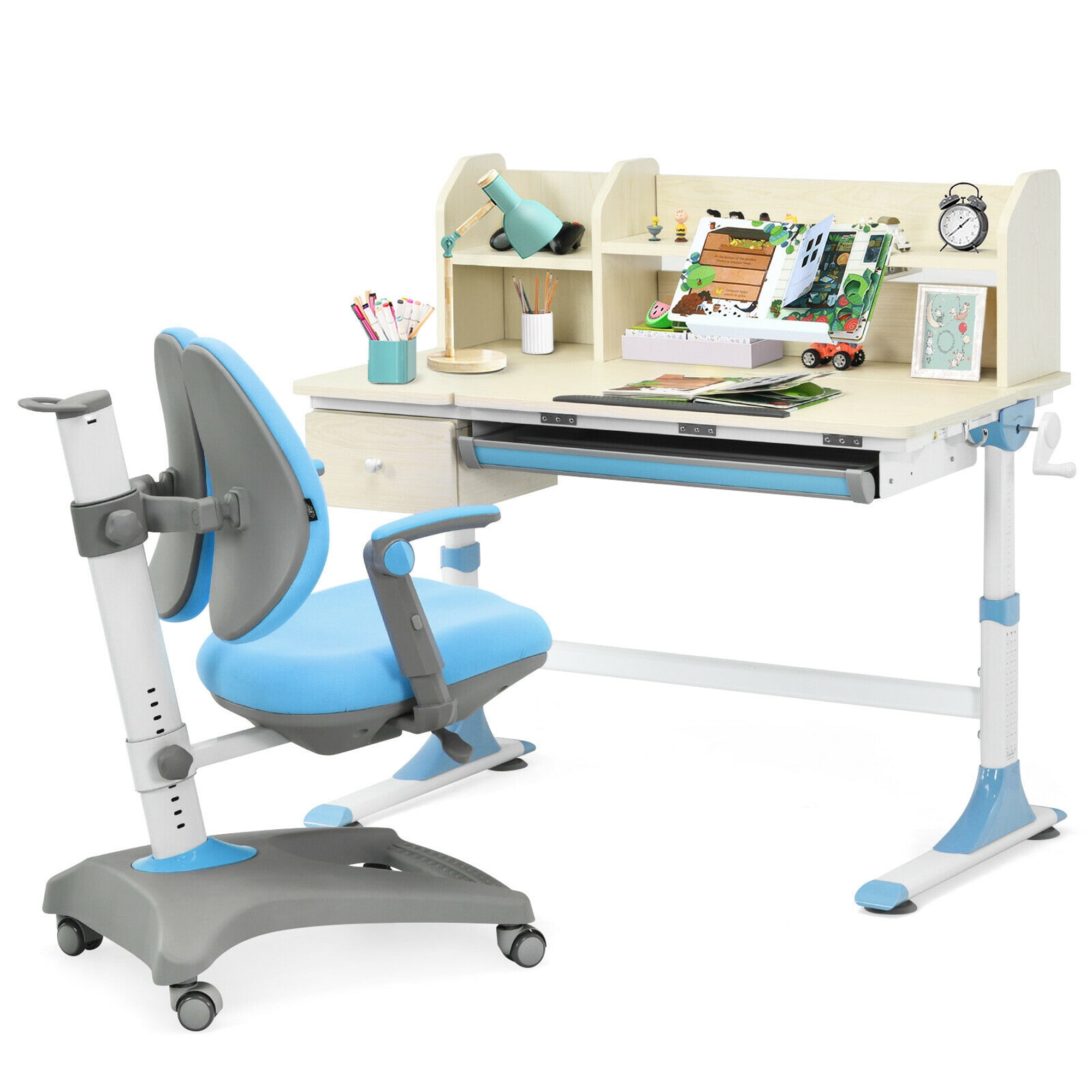 Gymax Kids Drafting Table Adjustable Height Study Desk & Chair w ...