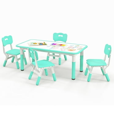 Arlopu 5 Pieces Kids Plastic Table and Chairs Set, Height Adjustable ...