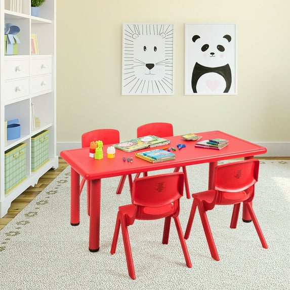 Gymax Kids Rectangular Play Table Red HDPE Steel for Daycares ...