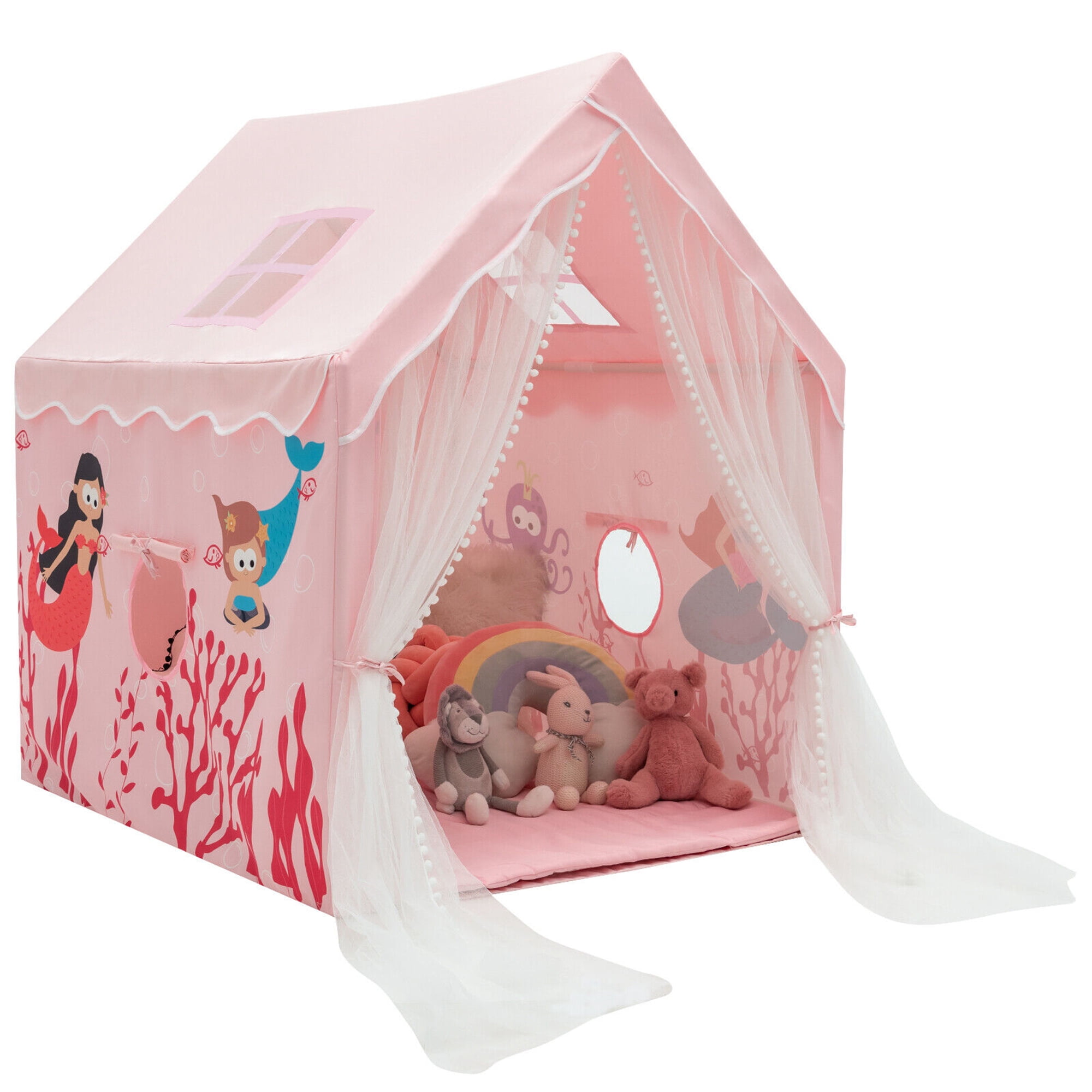Gymax Kids Outdoor Playhouse Fort, Large Indoor Play Tent with Cotton ...