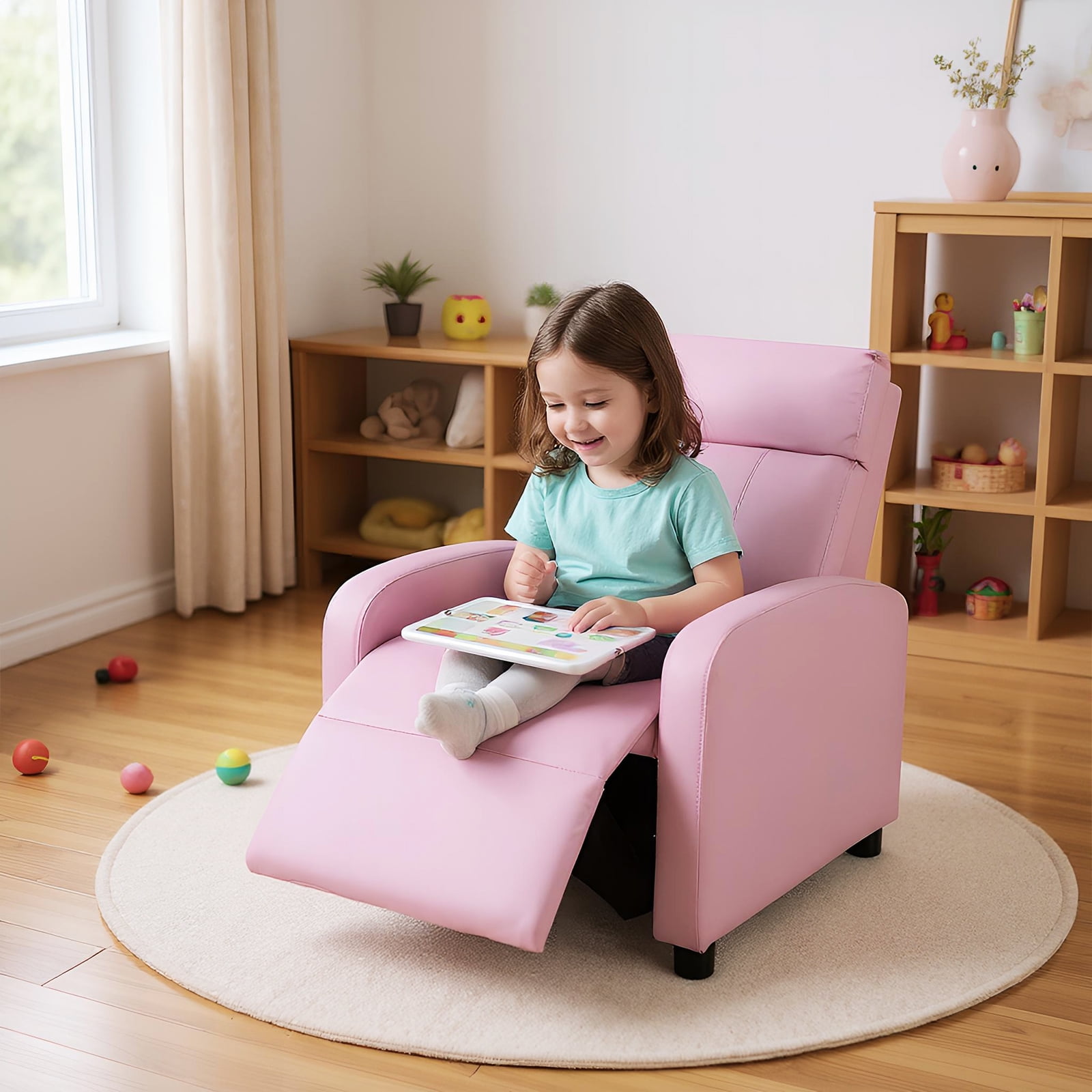 Gymax Kids Recliner Chair Adjustable Leather Sofa Armchair w/ Footrest ...