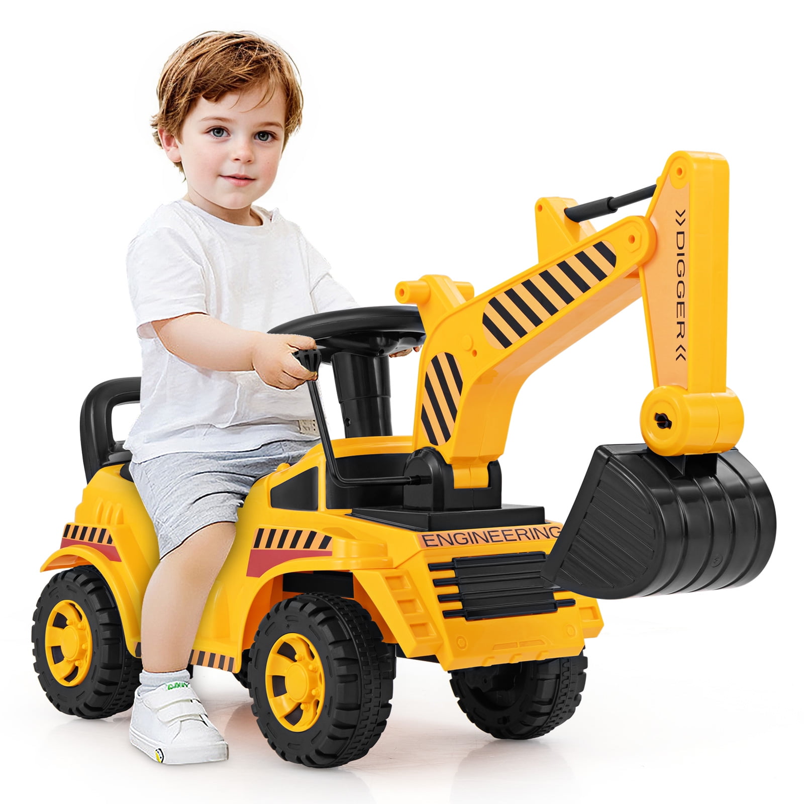 Gymax Kids Ride on Excavator w/ Adjustable Shovel Anti-Tipping Block ...