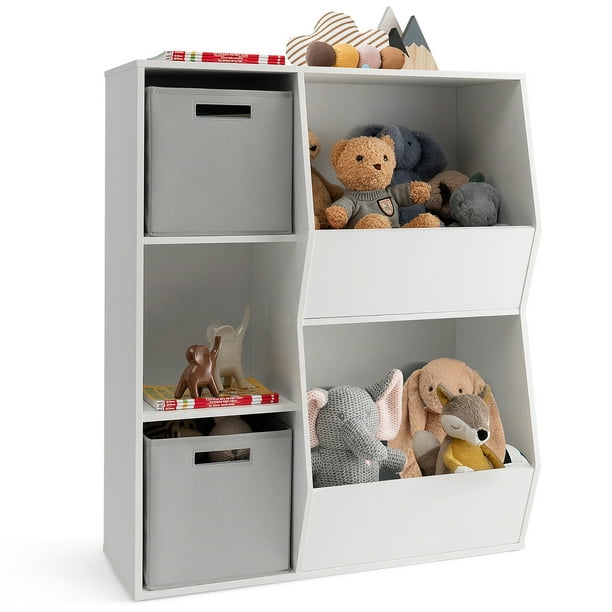 Gymax Kids Toy Storage Organizer 5 Cubbies Wooden Bookshelf Display ...