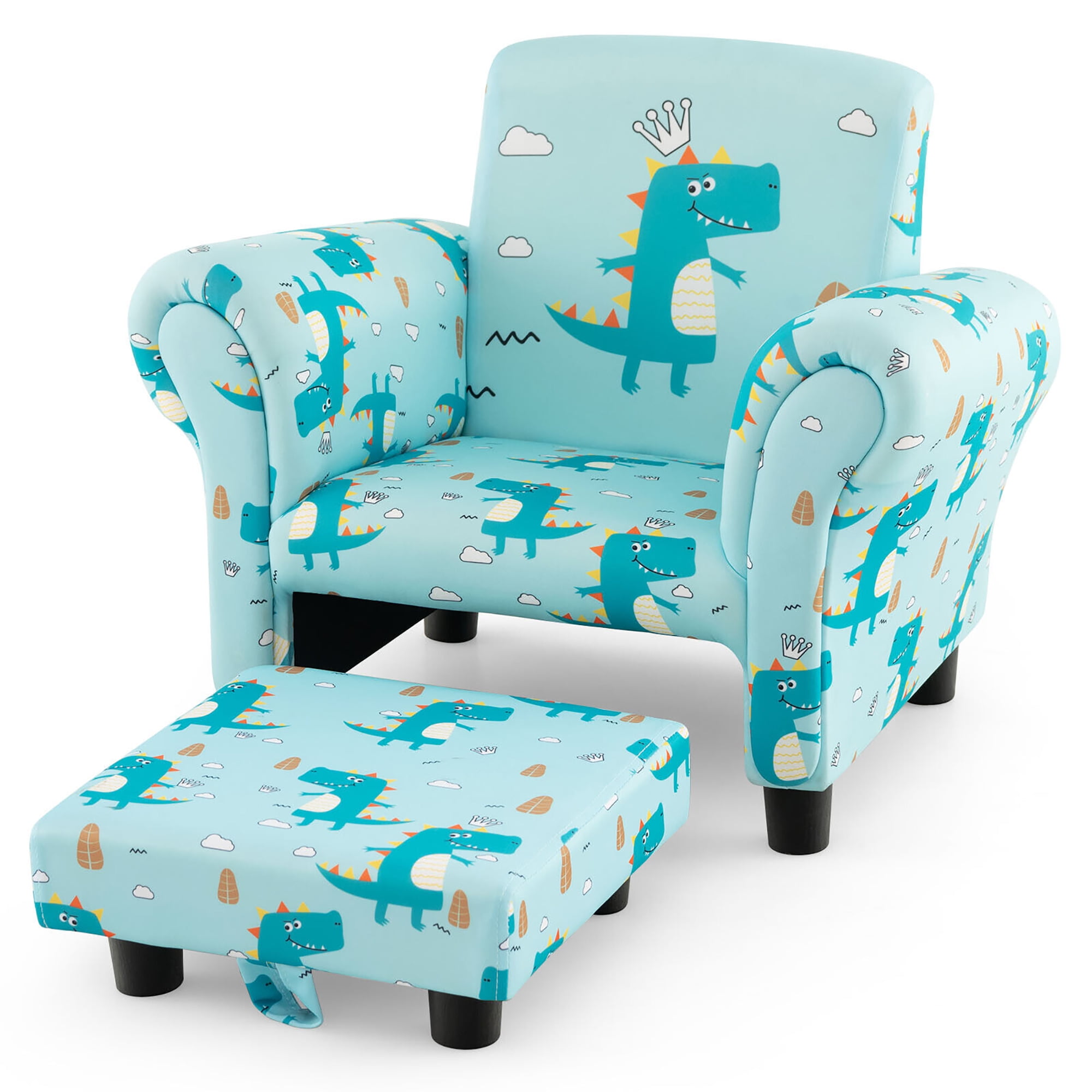 Gymax Kids Upholstered Sofa w/Cute Patterns Footstool Ergonomic ...