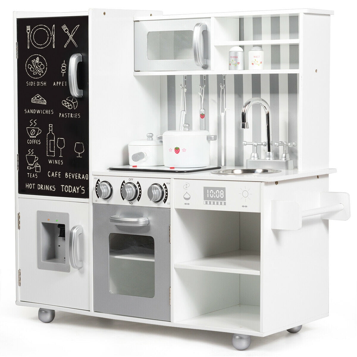 Gymax Toddler's Interactive Wooden Kitchen Playset with Utensils ...