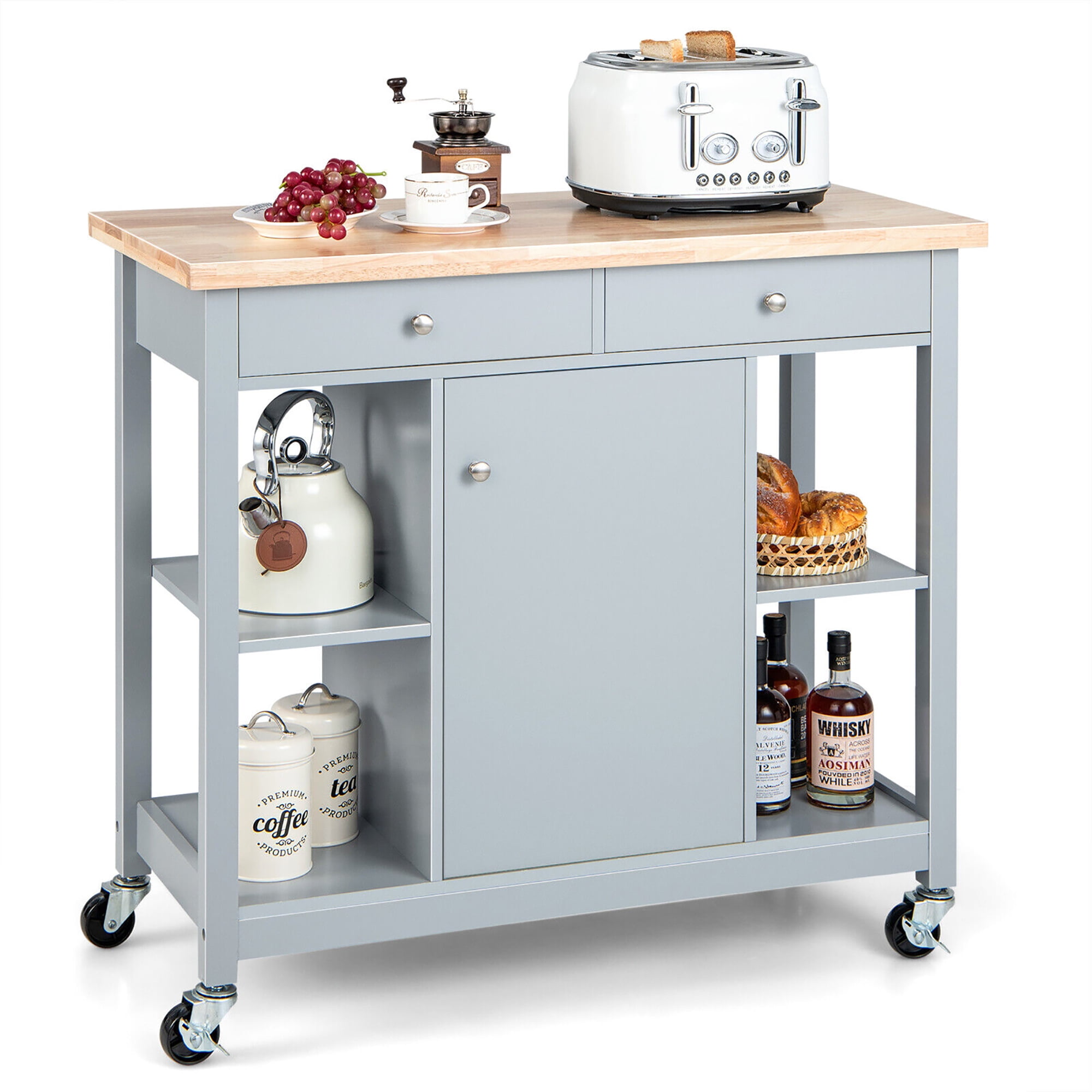 Gymax Large Compact Kitchen Island Cart with Mobile Wheels, Portable ...