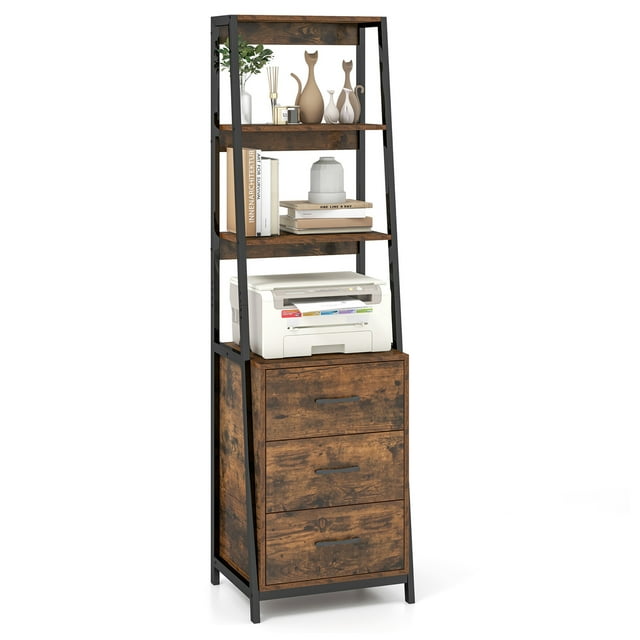 Gymax Ladder Bookshelf Tall Bookcase w/ 3 Open Shelves Printer Stand 3 ...