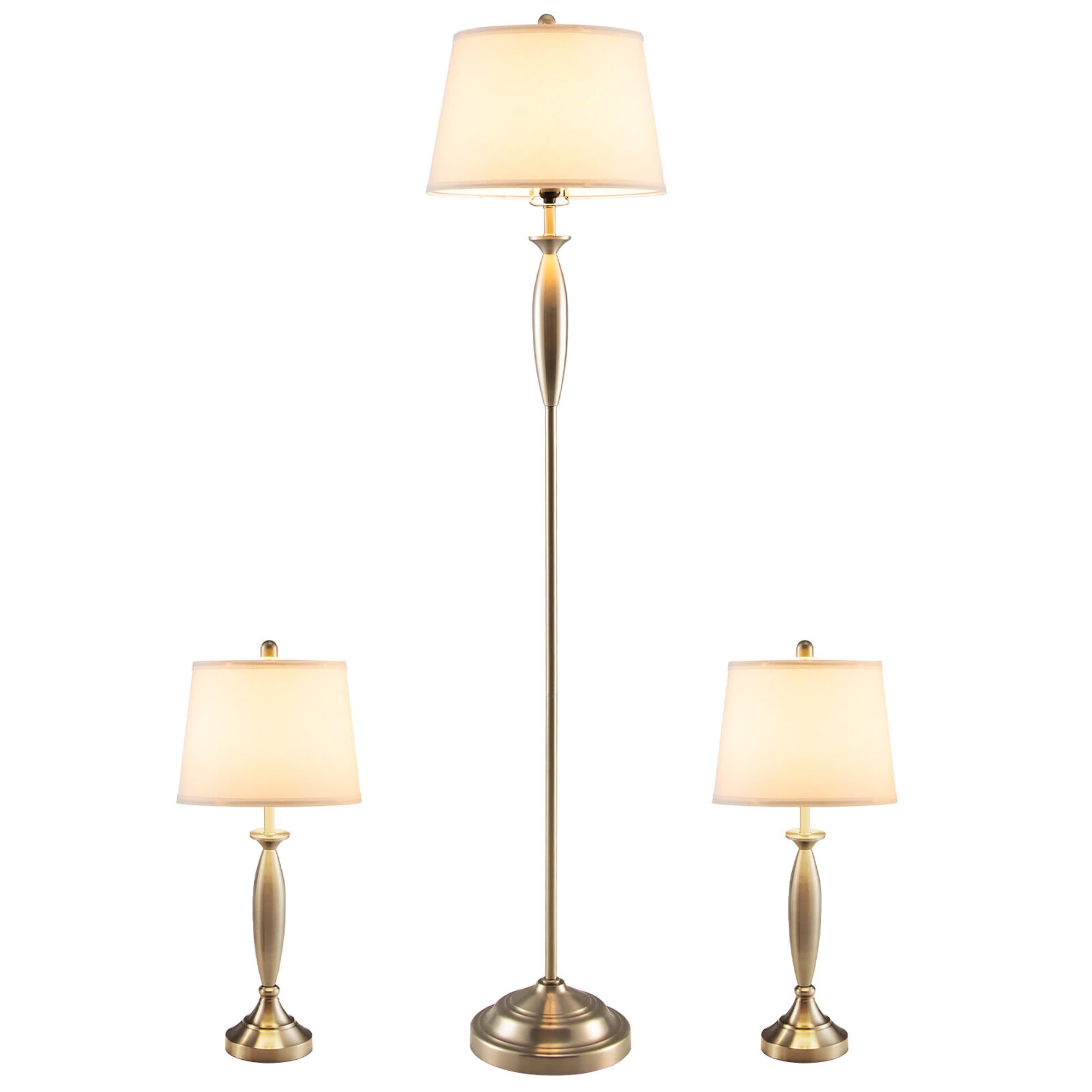Gymax 3-Piece Lamp Set - Modern Home Living Room Bedroom Nickel Finish ...