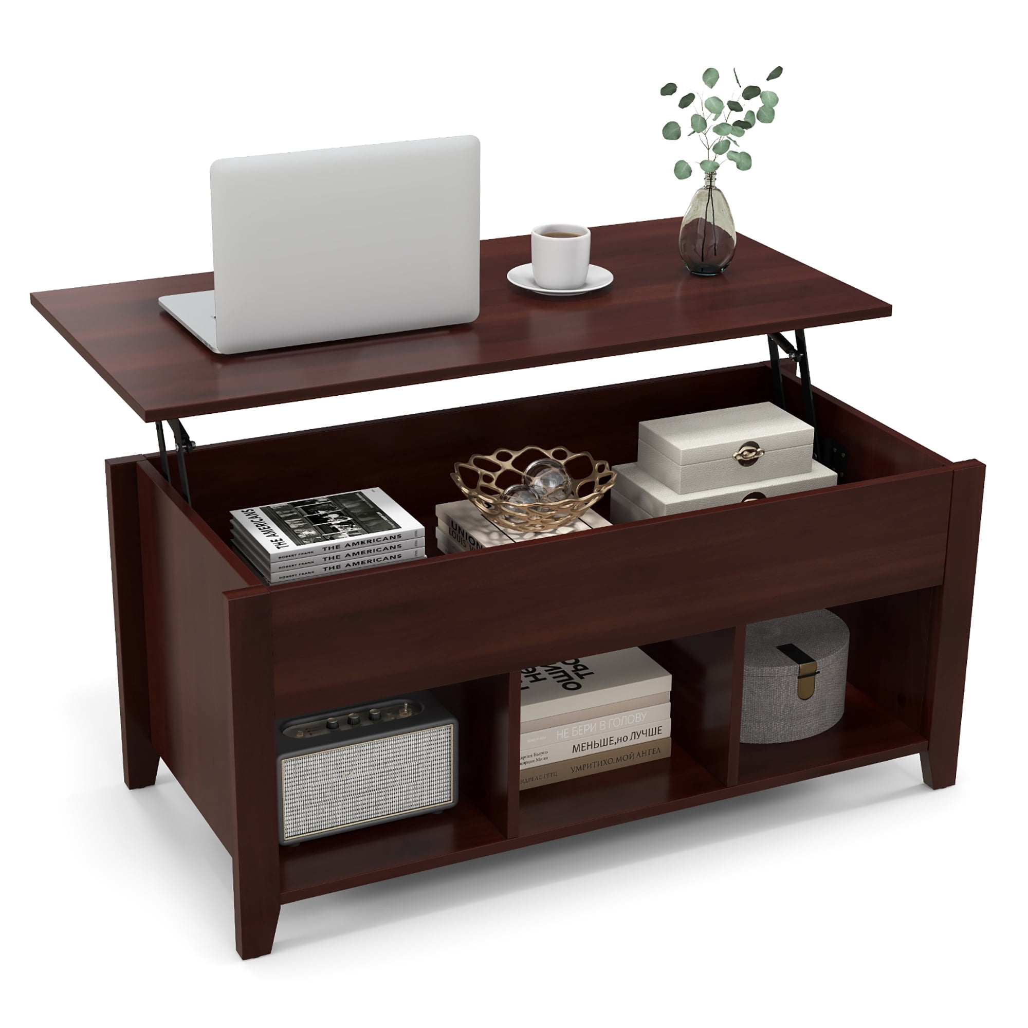 Gymax Lift Top Coffee Table w/ Storage Compartment Shelf Living Room ...