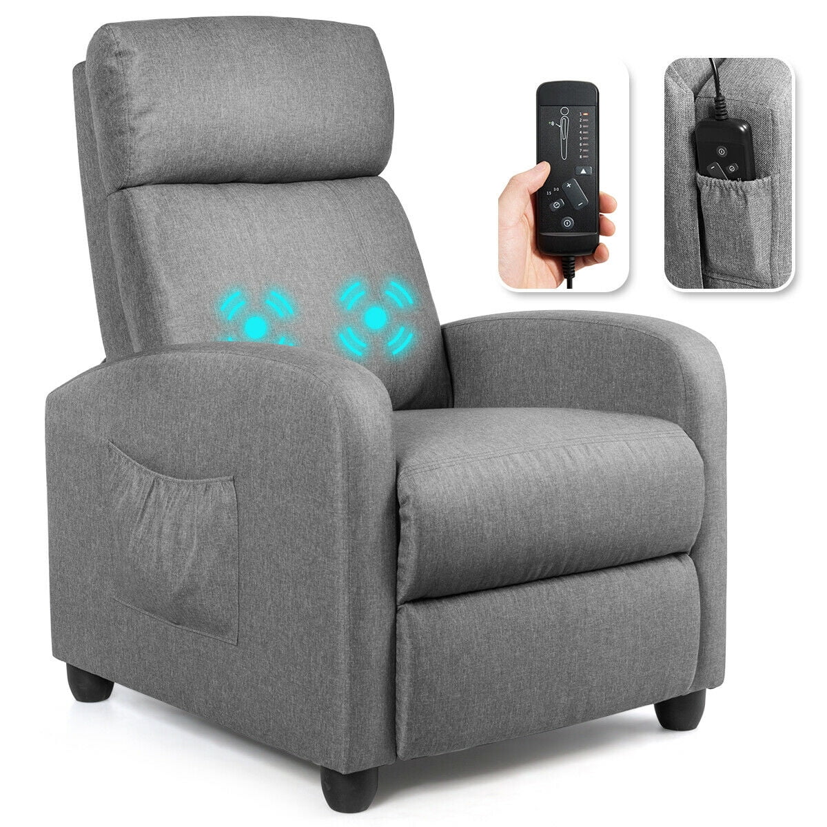 Gymax Massage Recliner Chair Single Sofa Fabric Padded Seat Theater Home w Footrest