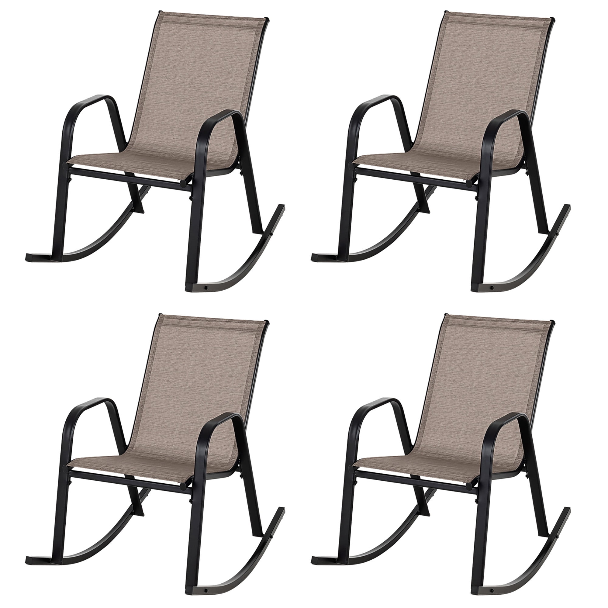 Gymax 4-Piece Metal Rocking Chair Set, Heavy-Duty, Anti-Slip, Brown ...