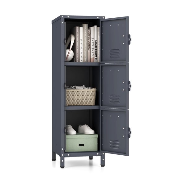 Gymax Metal Storage Locker 40'' Industrial Cabinet w/ 3 Lockable Doors ...