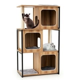 Gymax Modern Cat Tree for Indoor Kittens Cat Tower House w/ Metal Frame ...