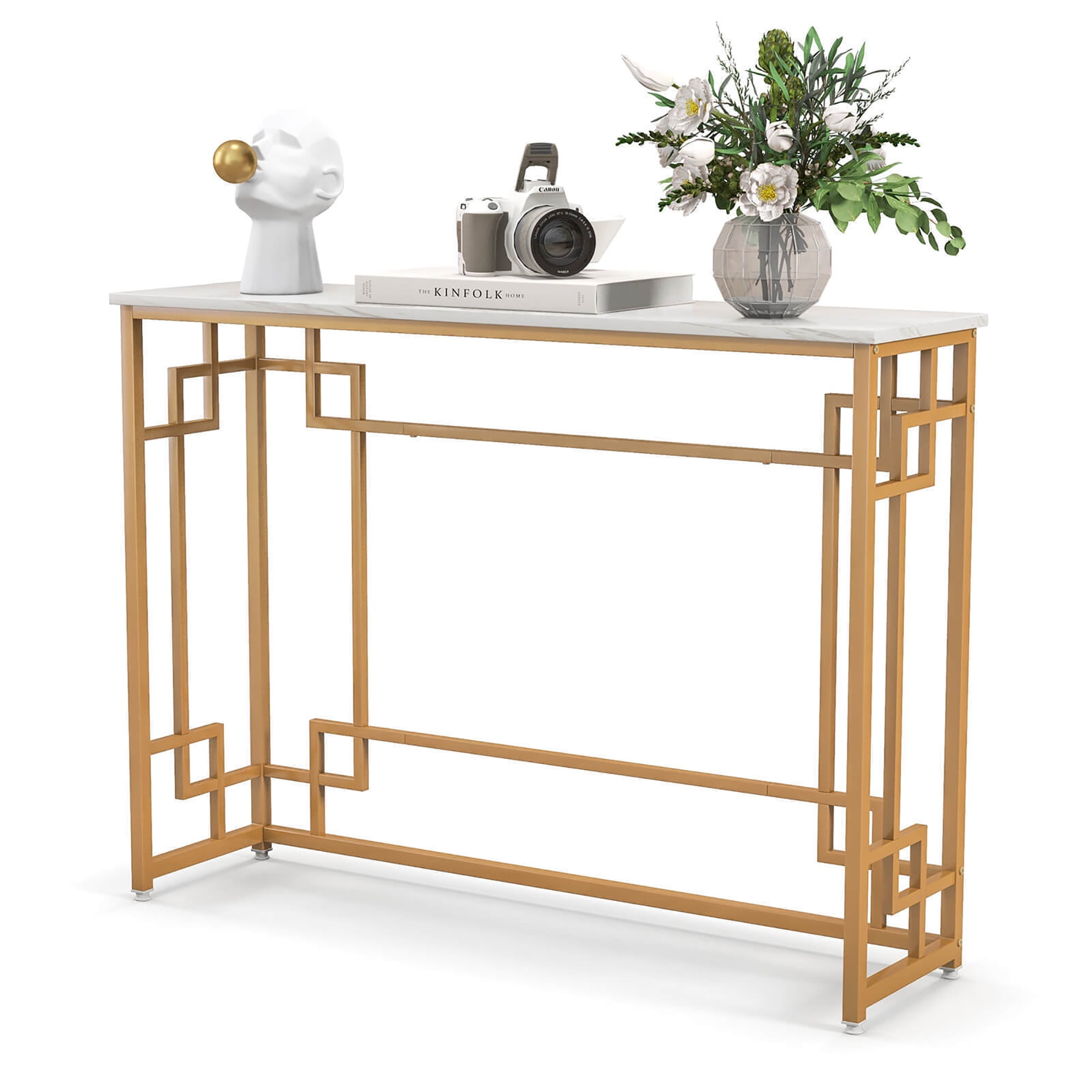 Gymax Modern Metal Entrance Hallway Entry Console Table with Geometric ...