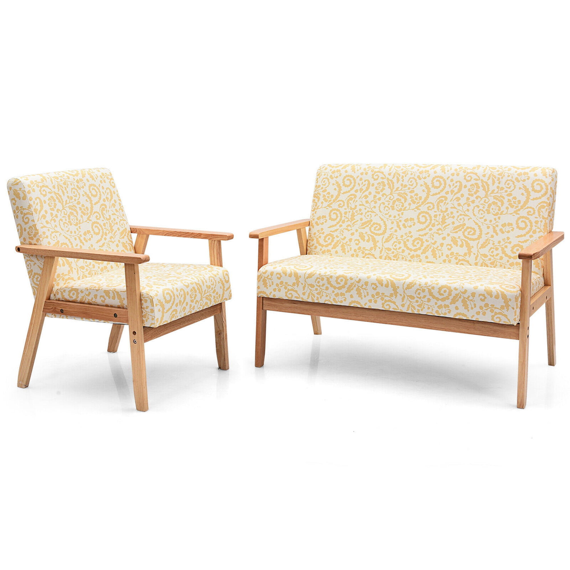 Gymax Modern Living Room Sofa Set w/ Loveseat Sofa Couch & Accent ...