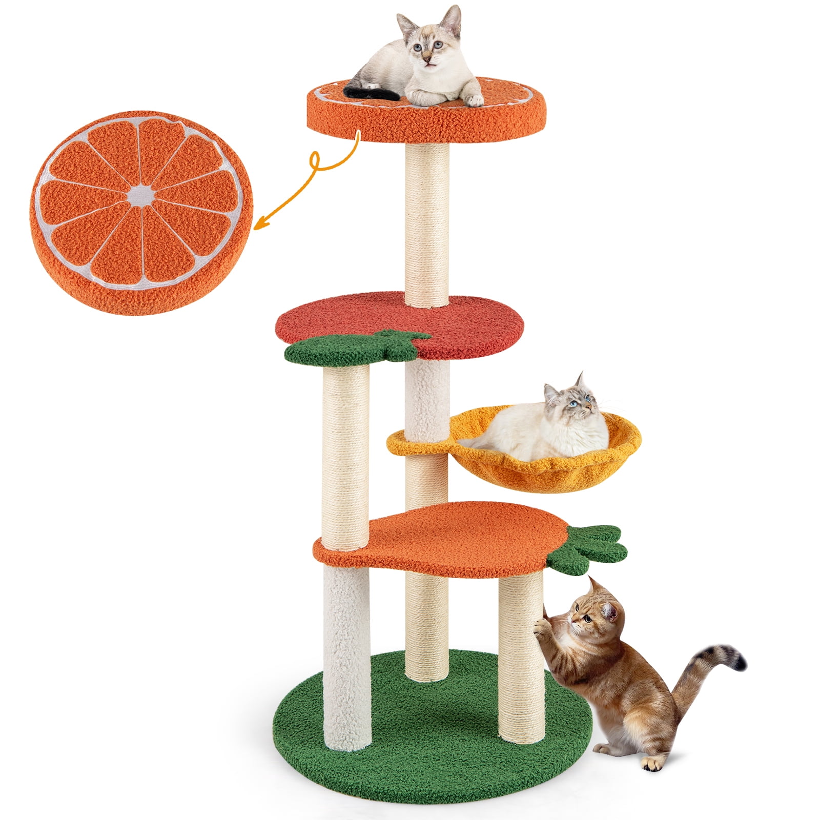 Gymax Multi-level Cat Tree Cute Fruit World Cat Tower w/ Fruit-shaped ...