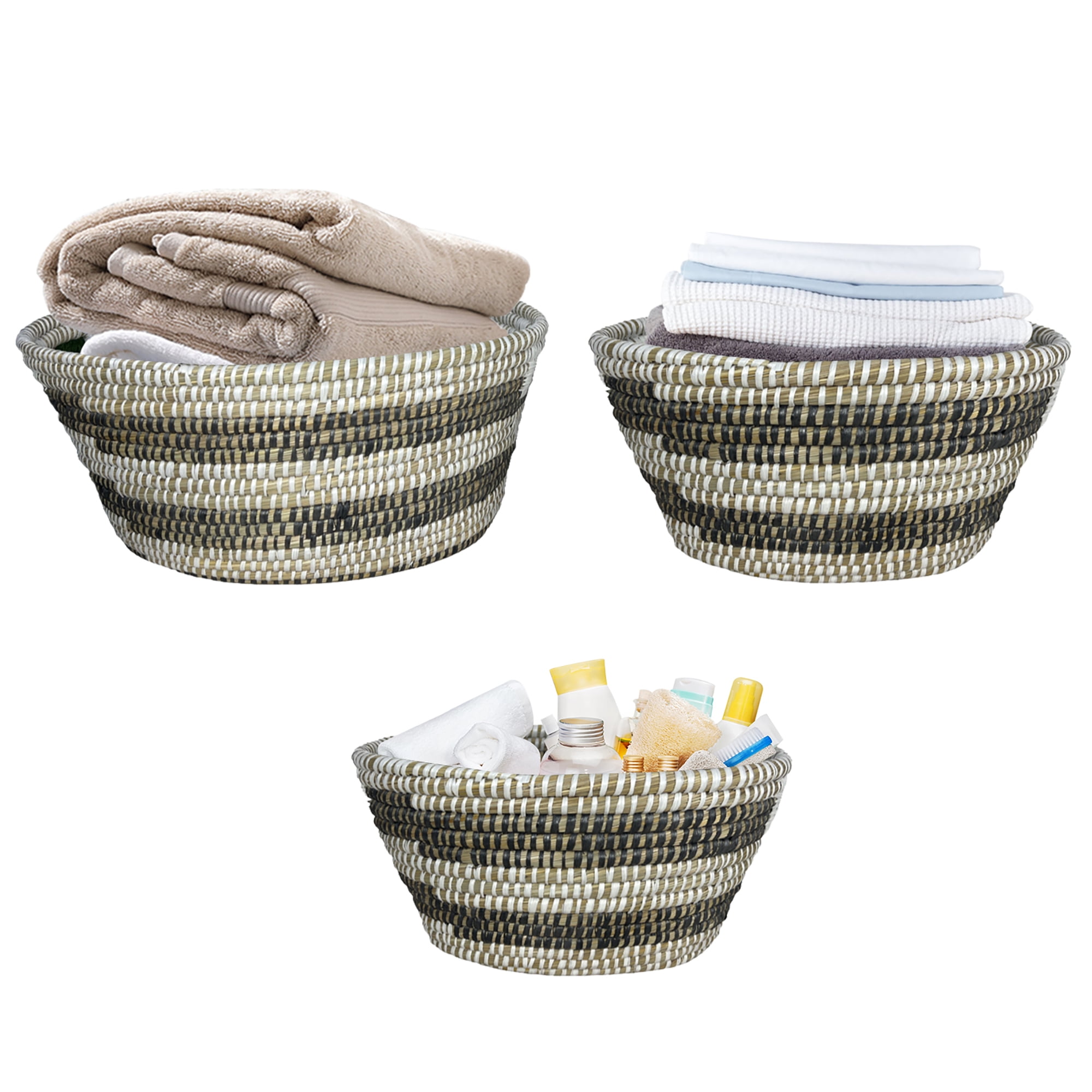 Gymax Natural Canes Grass Baskets Stackable Storage Bins Set of 3 w ...