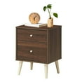 Gymax Nightstand 2-Drawer Beside End Side Table w/Rubber Legs Walnut ...
