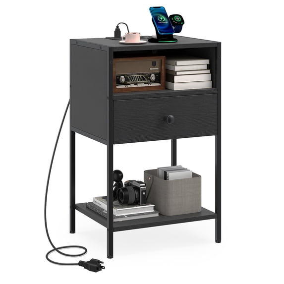Gymax Nightstand w/ Charging Station Bedside Table w/ USB Ports ...