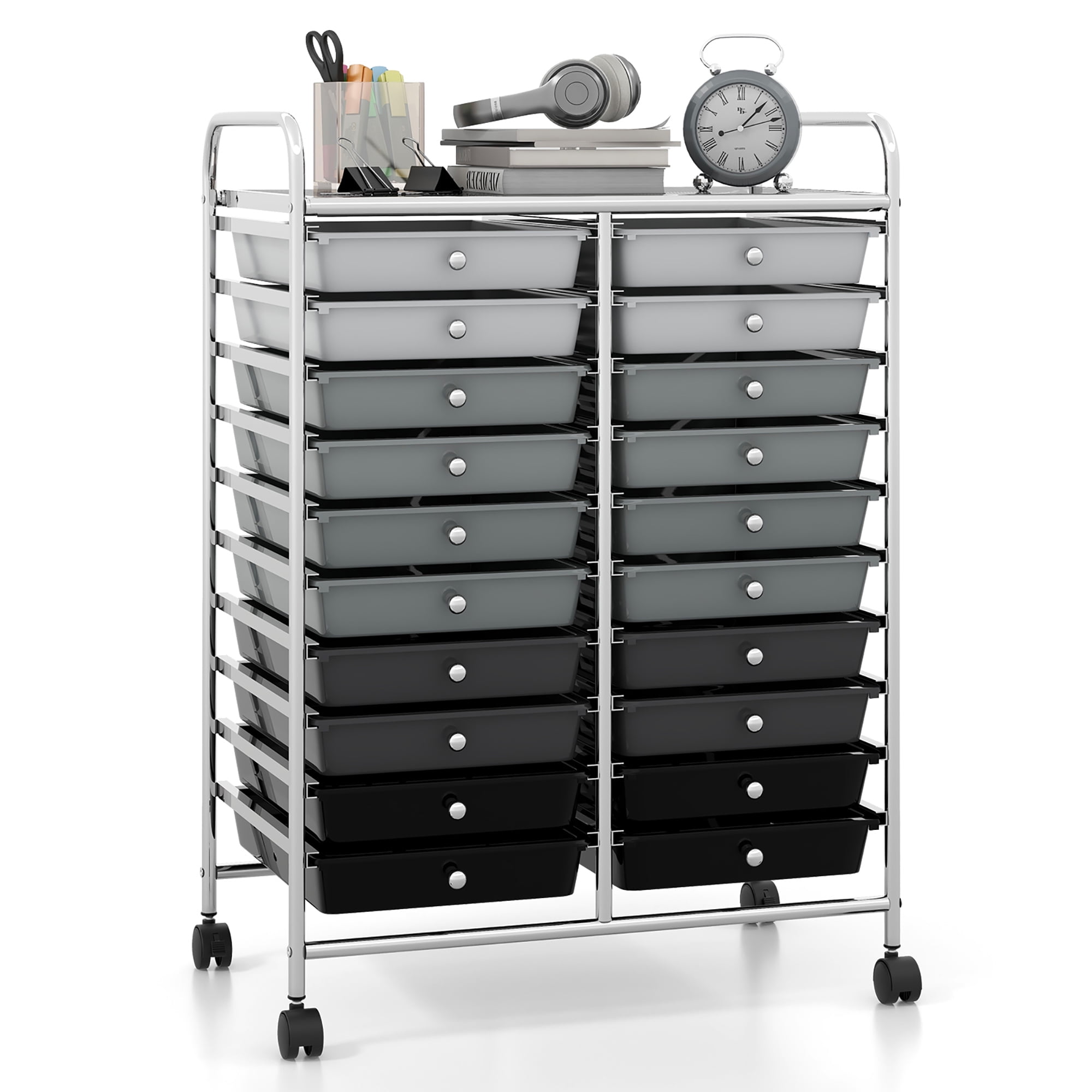 Gymax Office Art Trolley - 20 Drawer Plastic Organizing Supplies with ...
