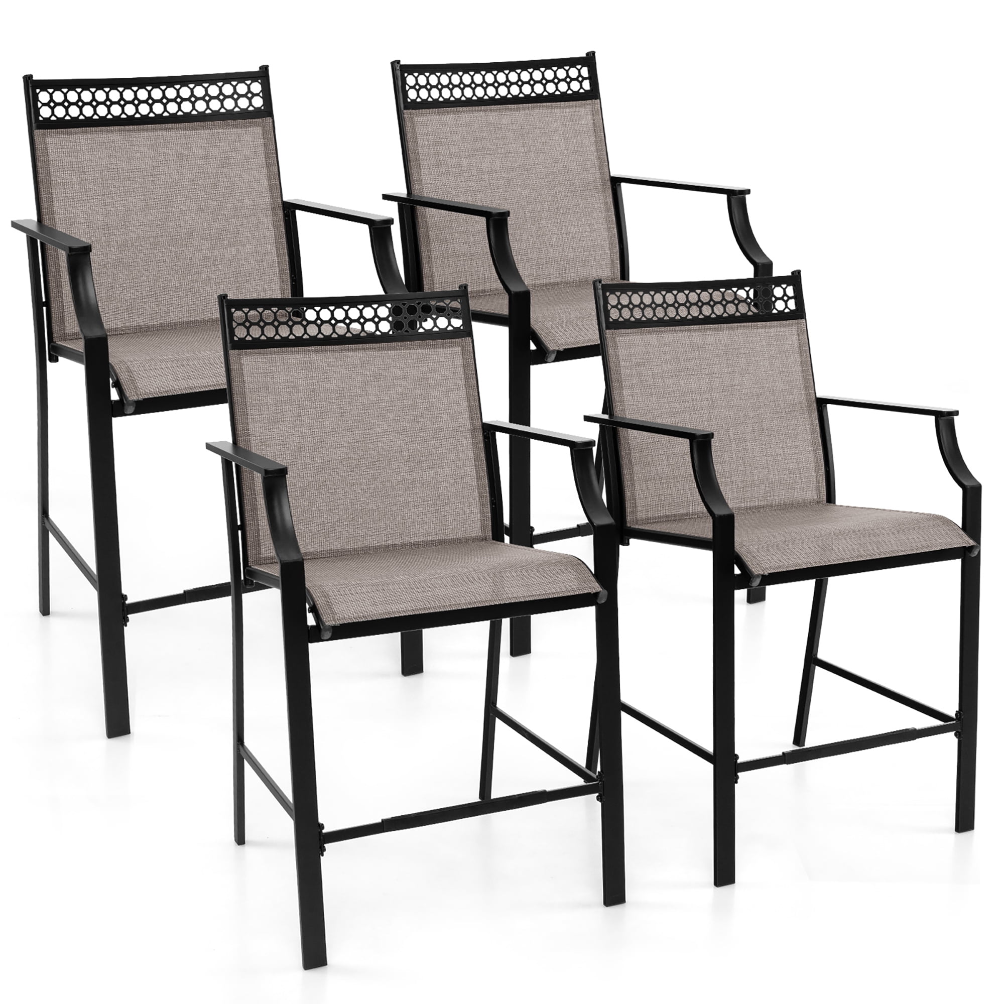Gymax Outdoor Counter Stools Set of 4 w/ Footrest & Armrests Heavy-Duty ...