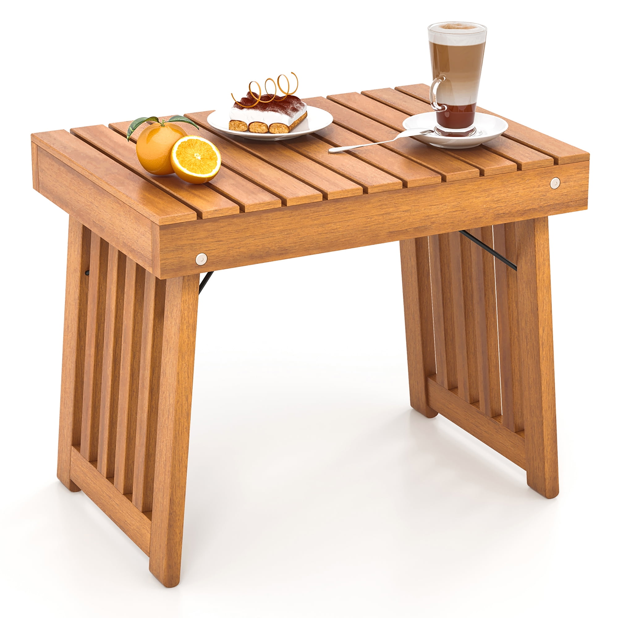 Gymax Outdoor Folding Side Table Patio Acacia Wood End Table w/ Slatted ...